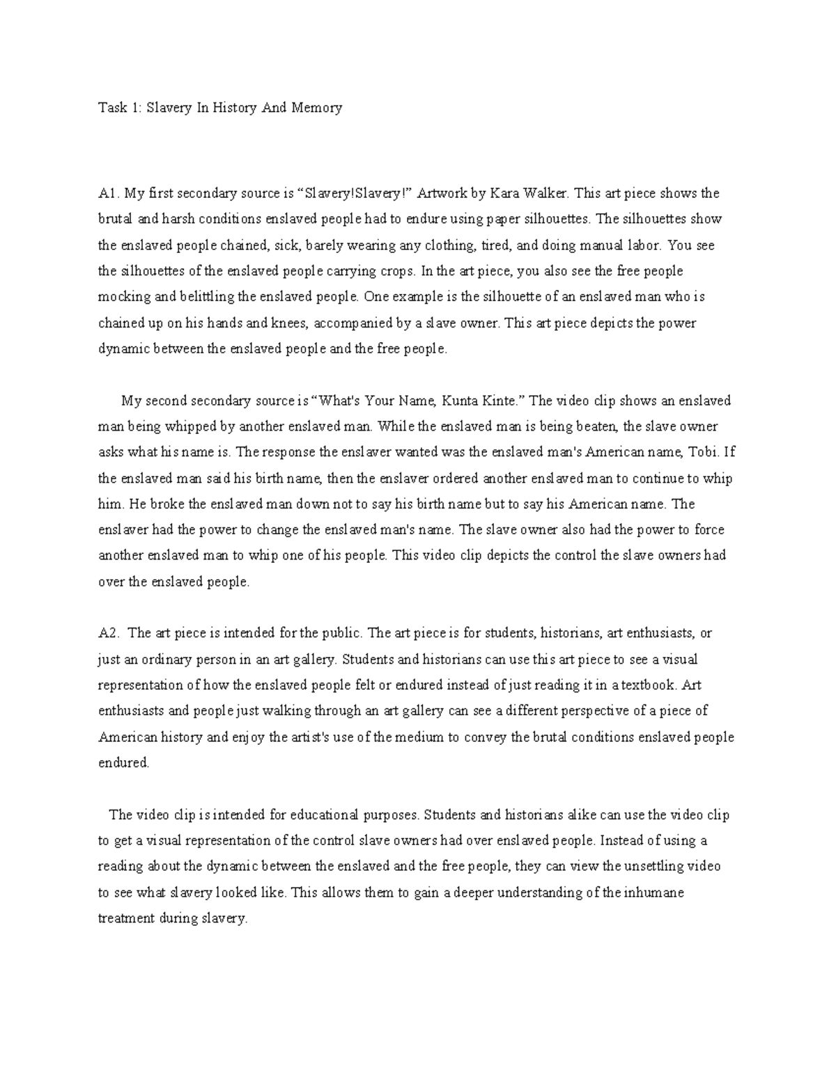 Task 1 Slavery In History And Memory - Task 1: Slavery In History And ...