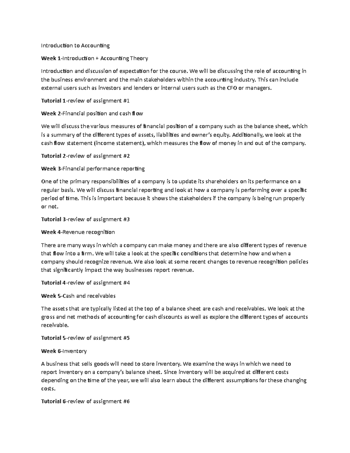 Prep Course Syllabus - Accounting - Introduction to Accounting Week 1 ...