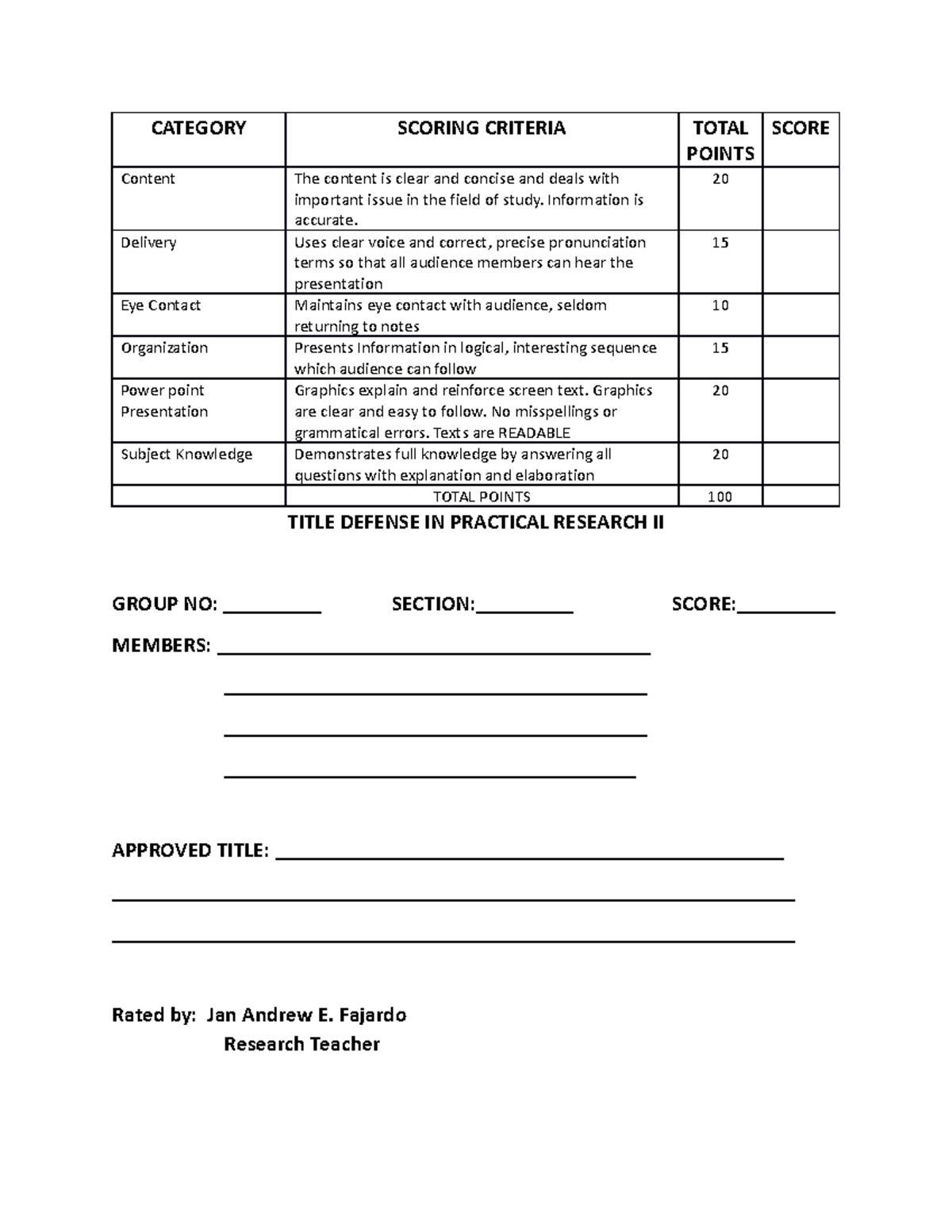 Tittle Defence - vrwgherhetheth - CATEGORY SCORING CRITERIA TOTAL ...