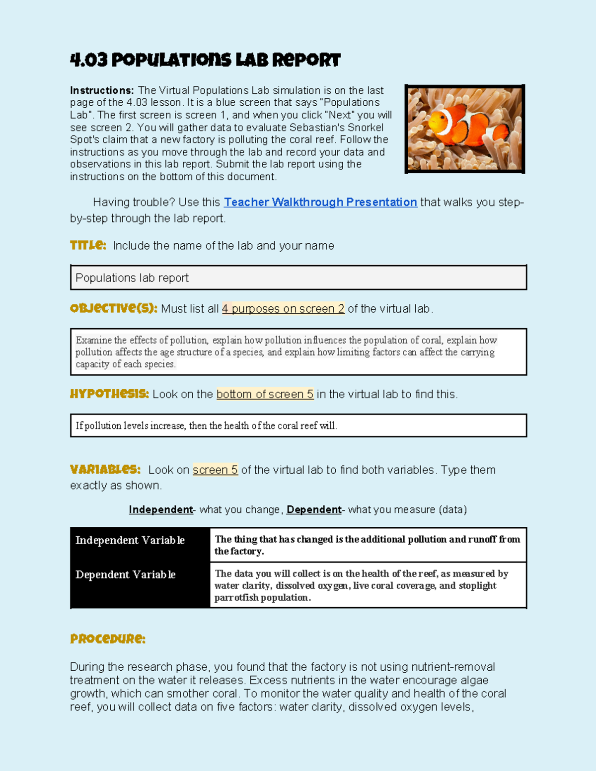 4 - 4.03 biology assignment flvs - 4 Populations Lab Report ...