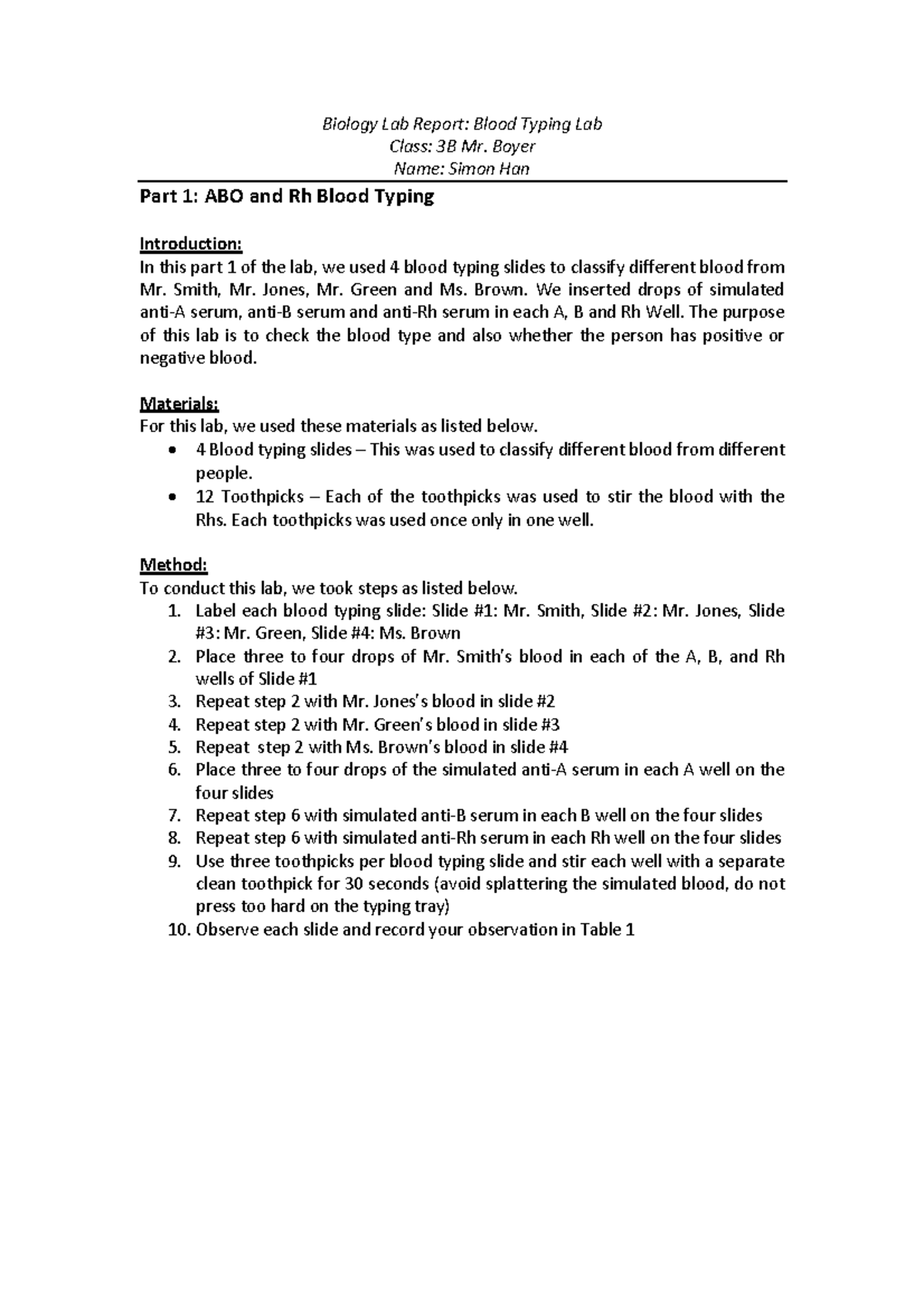 Lab Blood Typing - AAAAAAAAAA - Biology Lab Report: Blood Typing Lab ...