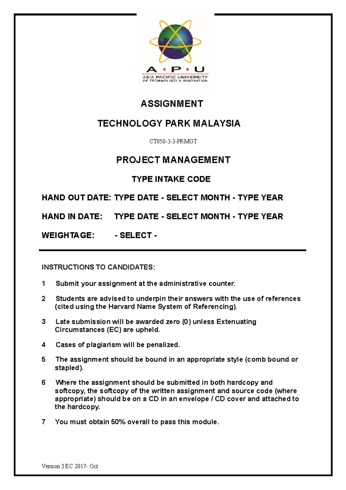 02 Prmgt Assignment Cover - ASSIGNMENT TECHNOLOGY PARK MALAYSIA CT050-3 ...