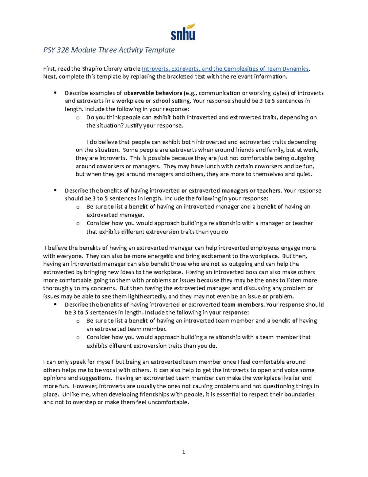 Module 3 Activity - PSY 328 Module Three Activity Template First, read ...