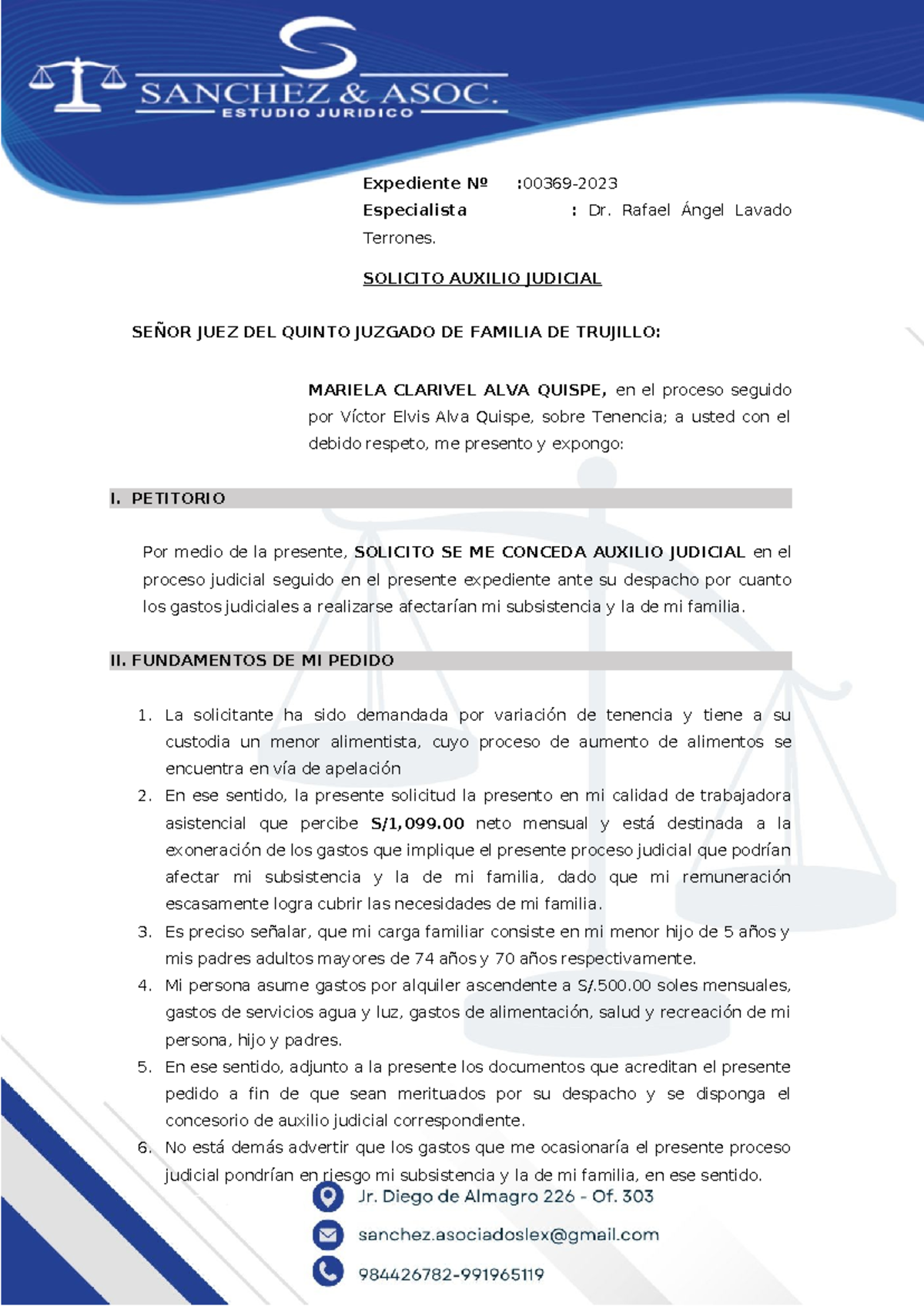 Solicito Auxilio Judicial - Expediente Nº :00369- Especialista : Dr ...