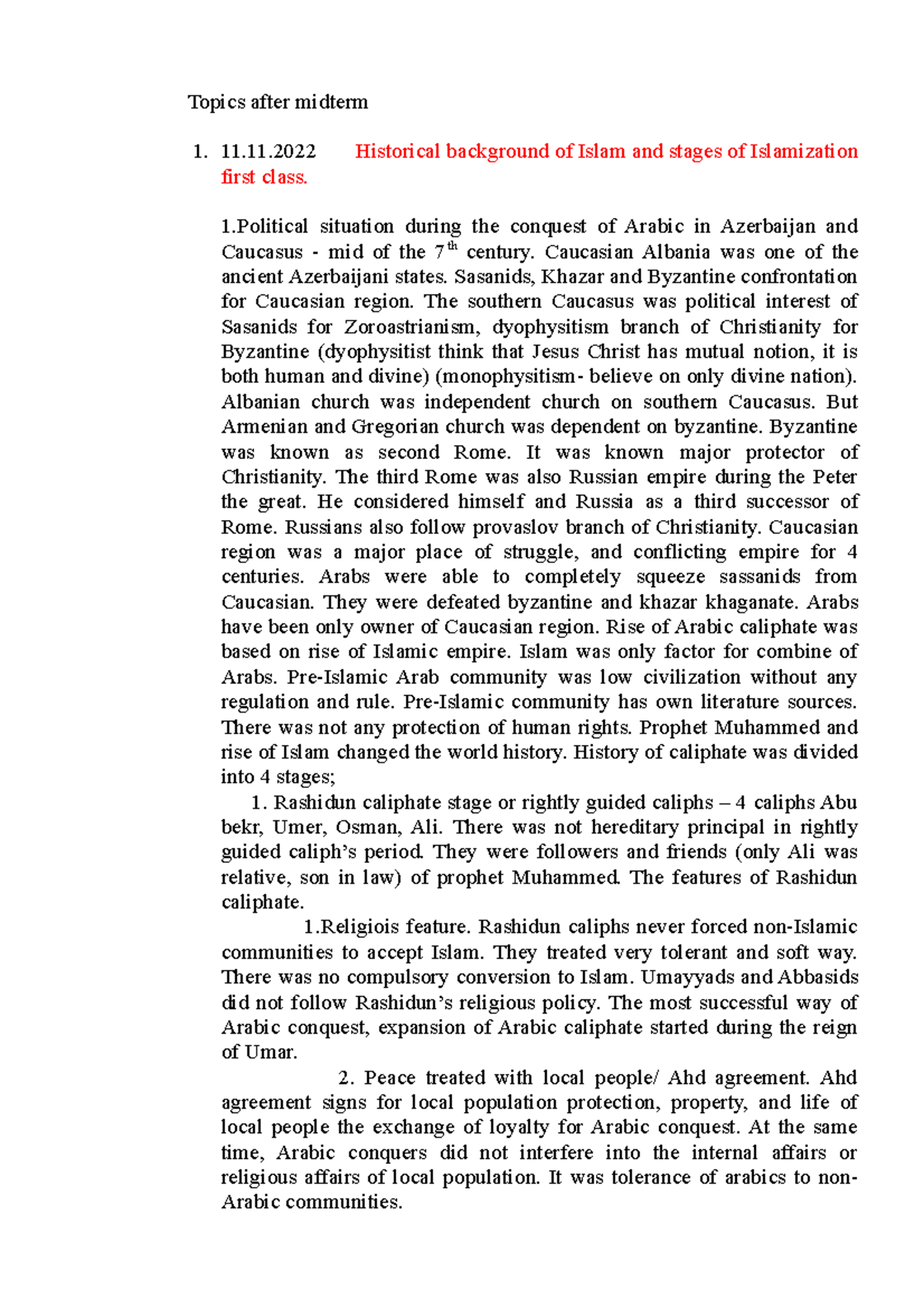 Stages of islamization final version - Topics after midterm 11.11 ...