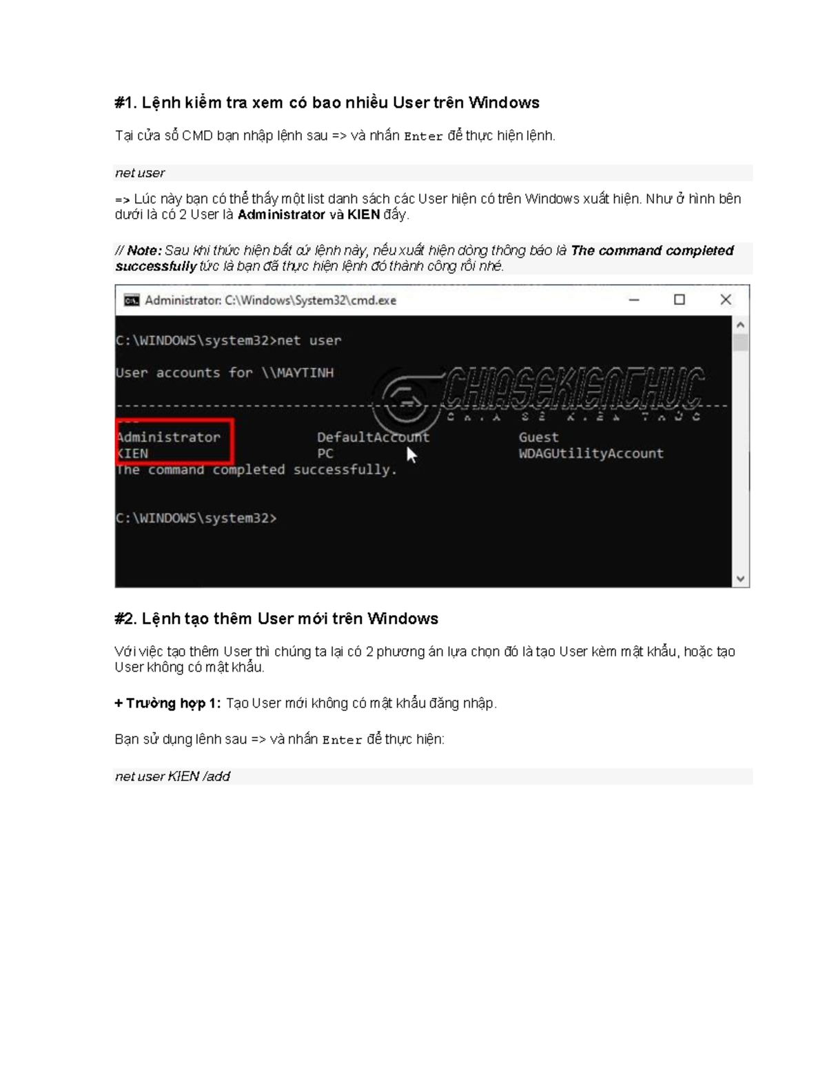 Tao user bang lenh CMD - #1. Lệnh kiểm tra xem có bao nhiều User trên ...