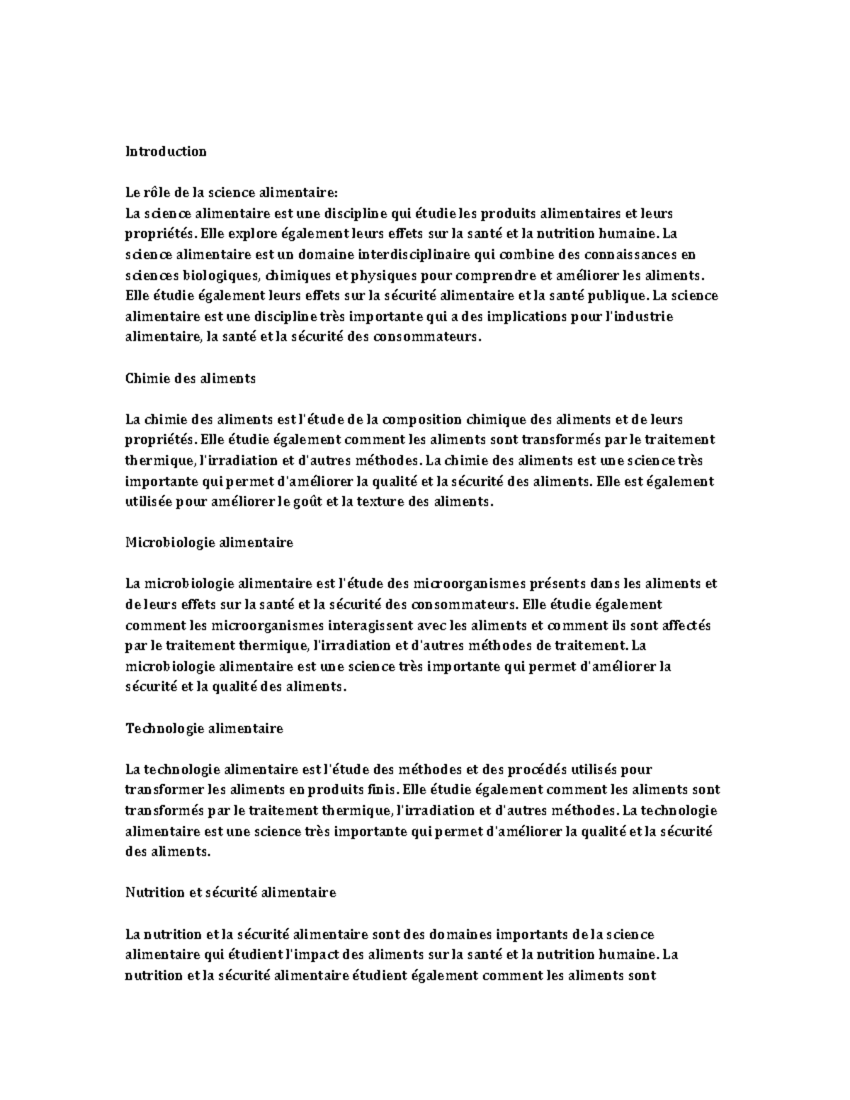 Food Science - Introduction Le rôle de la science alimentaire: La ...