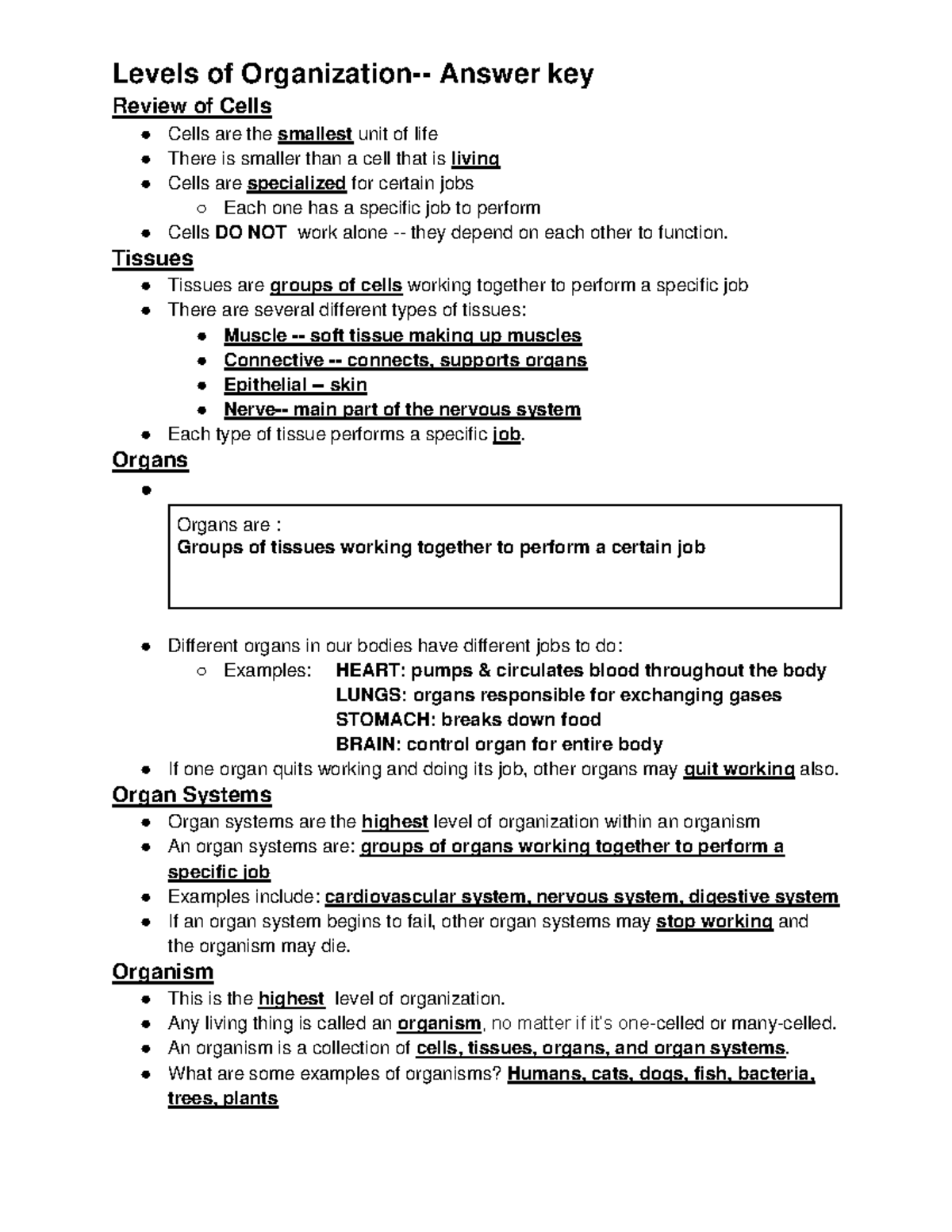 Levels of Organization lololol lololol OLOL - Levels of Organization ...