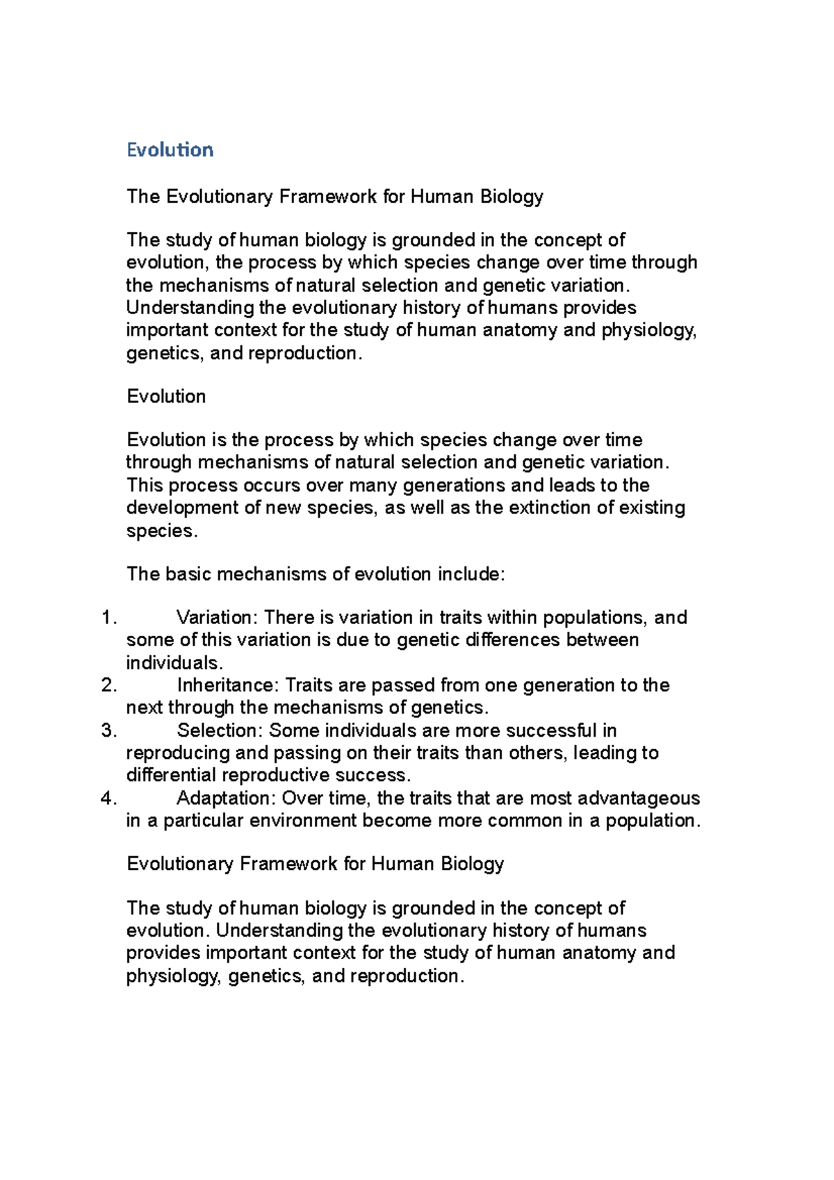 Evolution - Evolution The Evolutionary Framework for Human Biology The ...