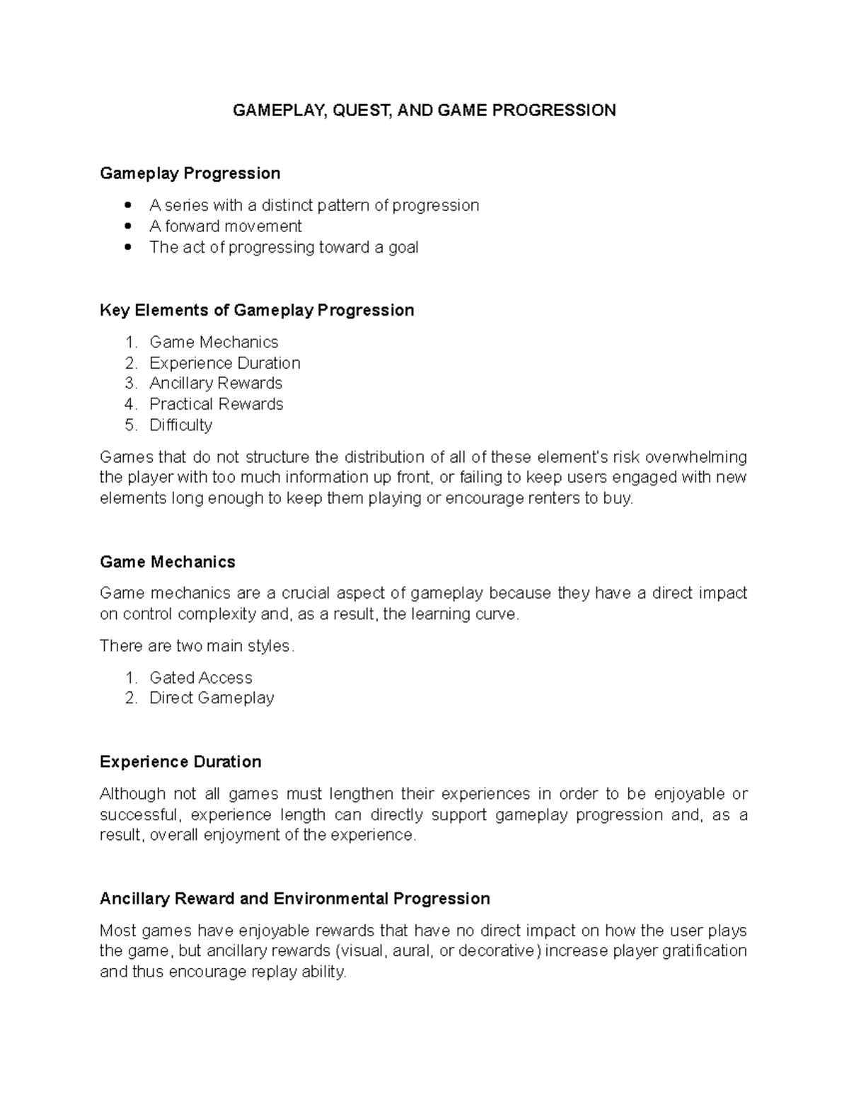 Gameplay quest and game progression - GAMEPLAY, QUEST, AND GAME ...