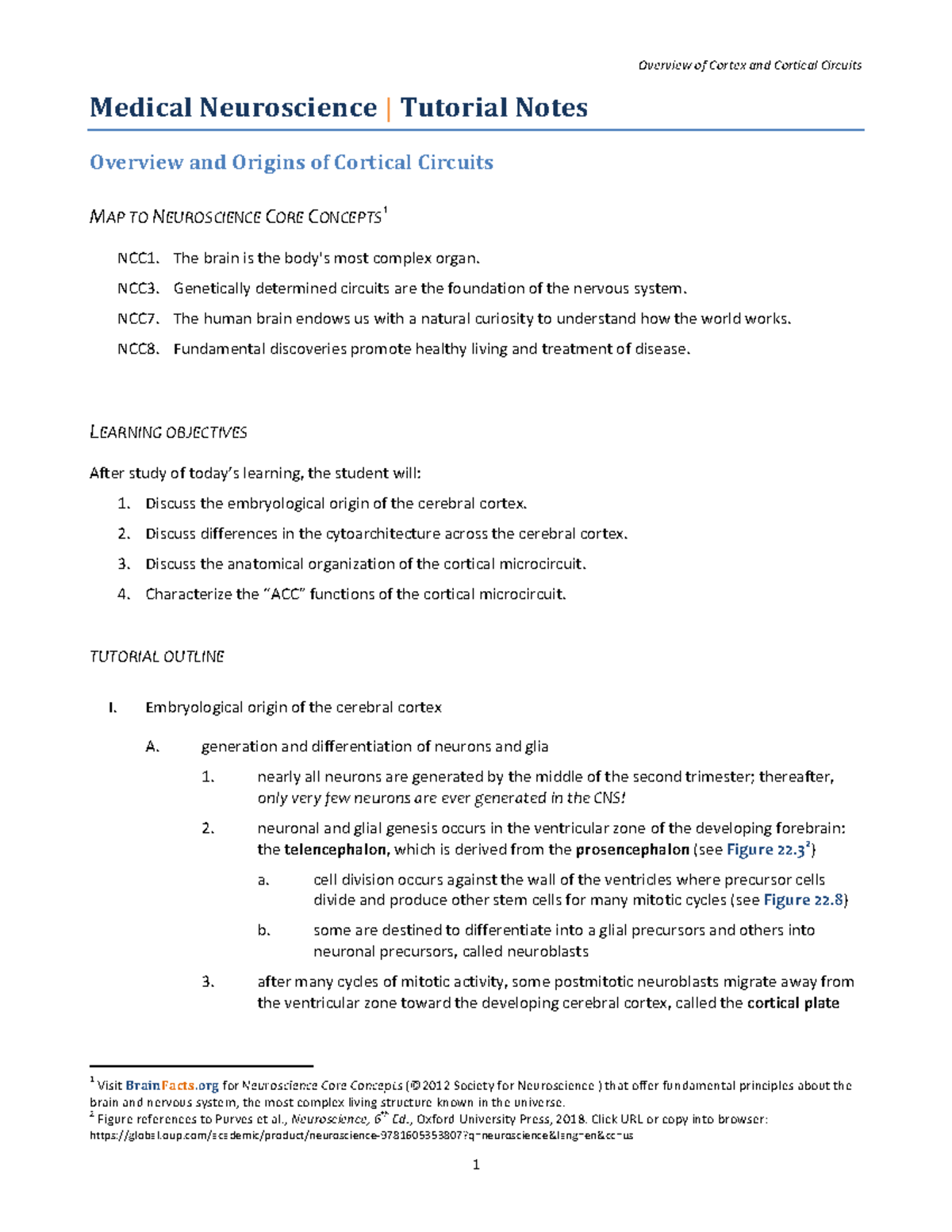 Tutorial notes Overview and Origins of Cortical Circuits - The brain is ...