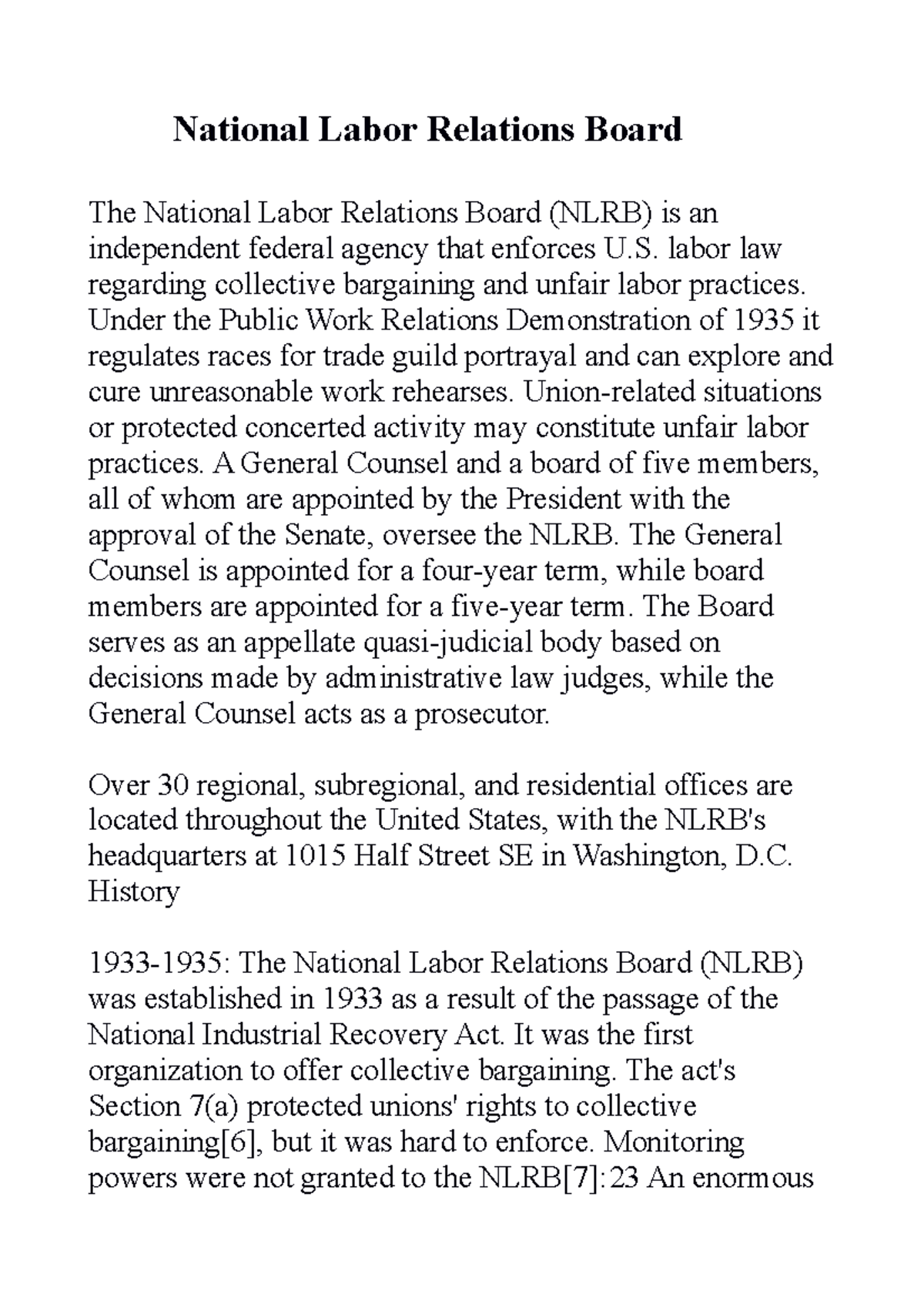 National Labor Relations Board 1 - labor law regarding collective ...
