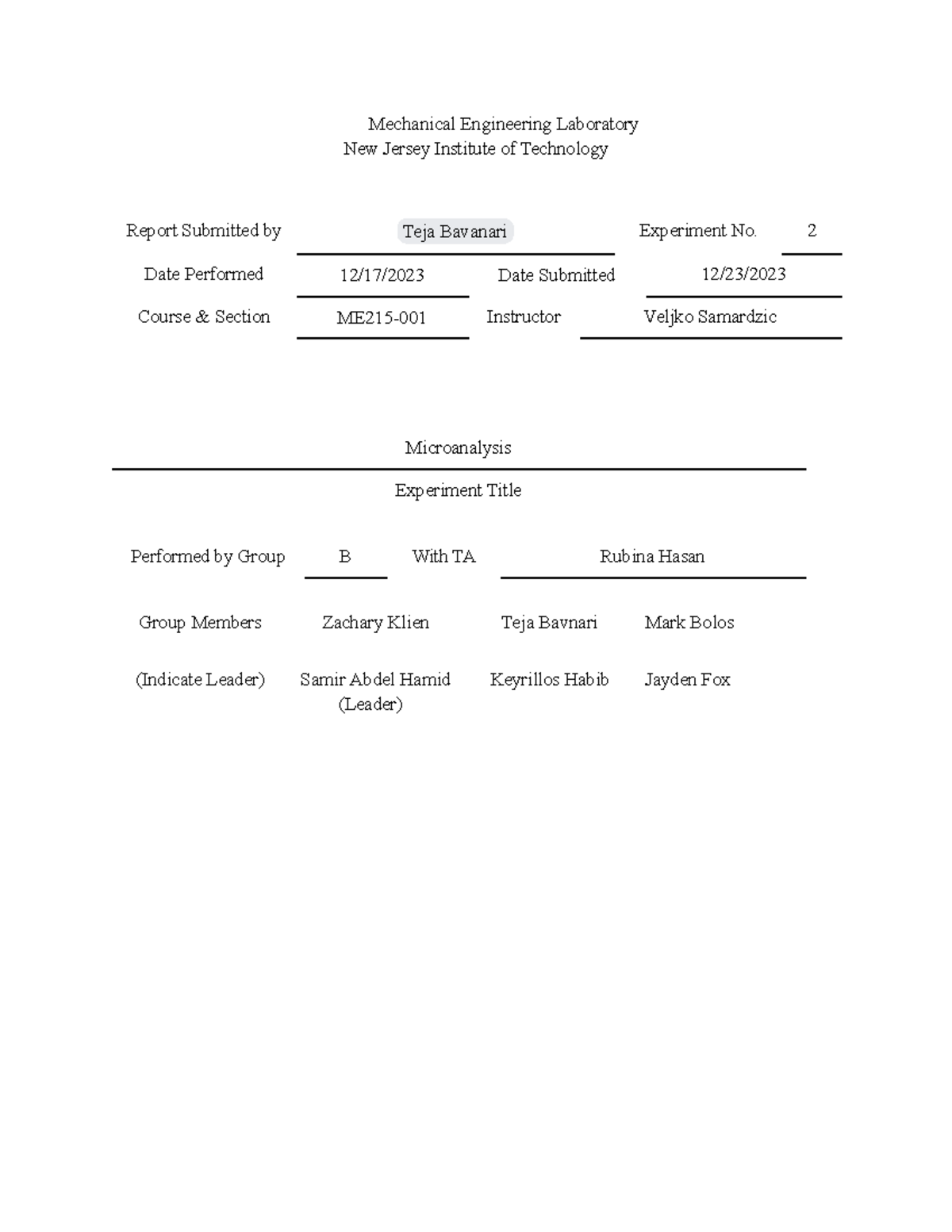 Microanalysis Lab - Mechanical Engineering Laboratory New Jersey ...