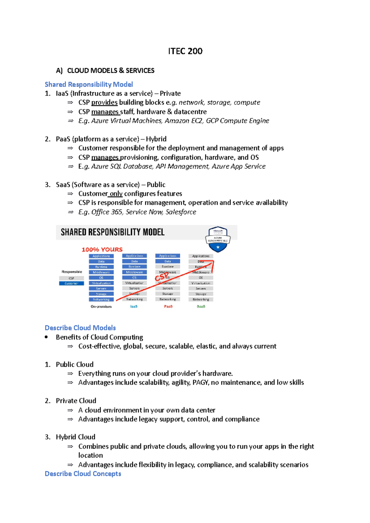 ITEC 200 - ITEC200 Lecture notes - ITEC 200 A) CLOUD MODELS & SERVICES ...