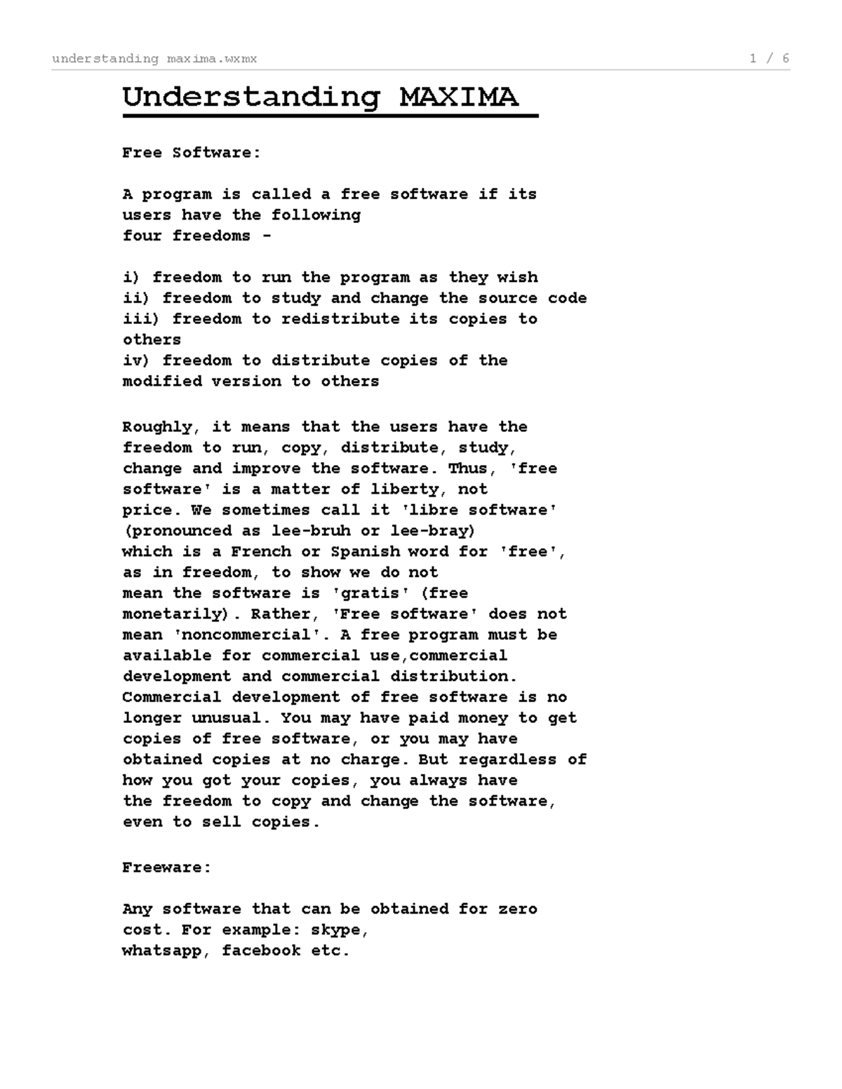 Maxima submission - Understanding MAXIMA Free Software: A program is ...