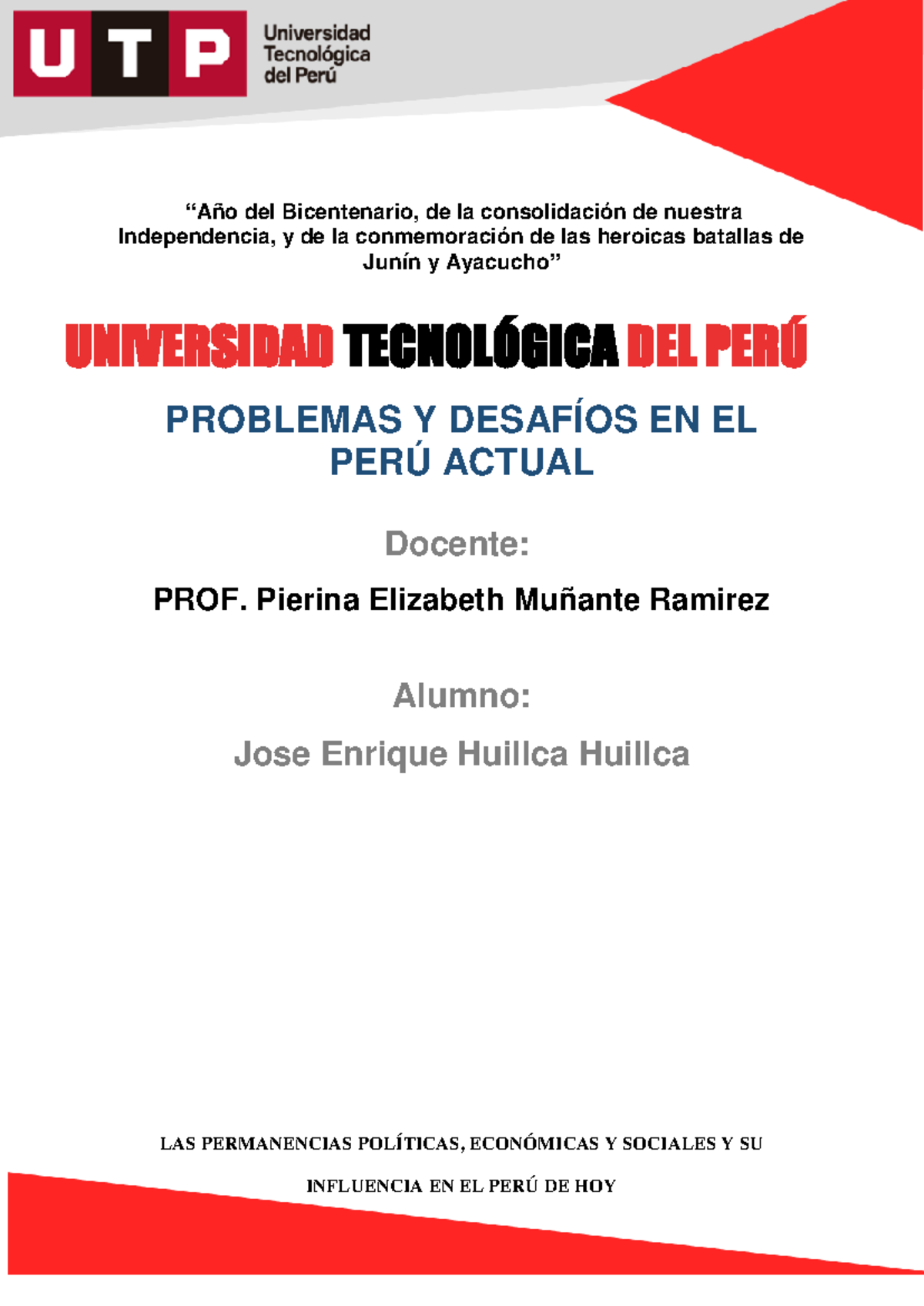 Ensayo DE Aristocracia 11 - “Año del Bicentenario, de la consolidación ...