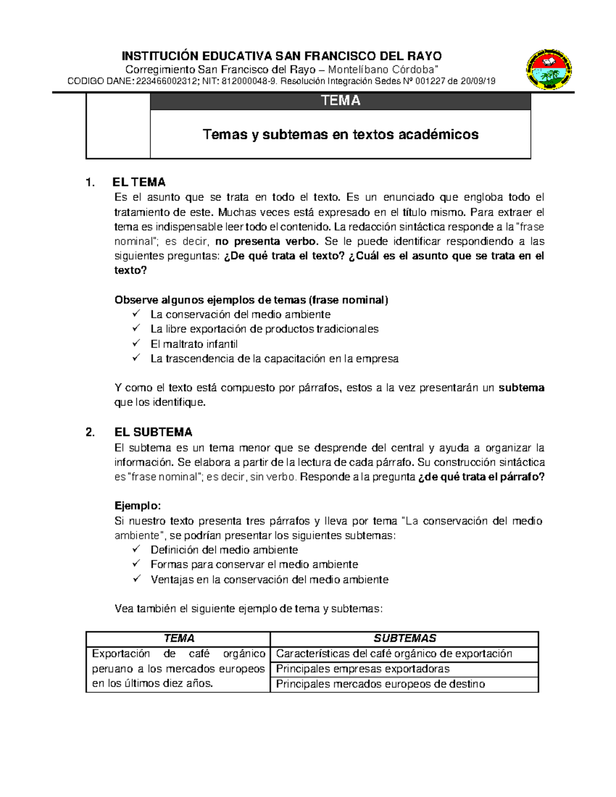 Taller DE Temas Y Subtemas 9 ( Martes) - INSTITUCIÓN EDUCATIVA SAN ...