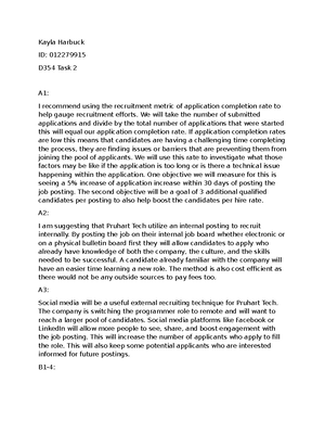 KH D354 Task 1 - Kayla Harbuck Student ID: 0122279915 D354 Task 1 ...