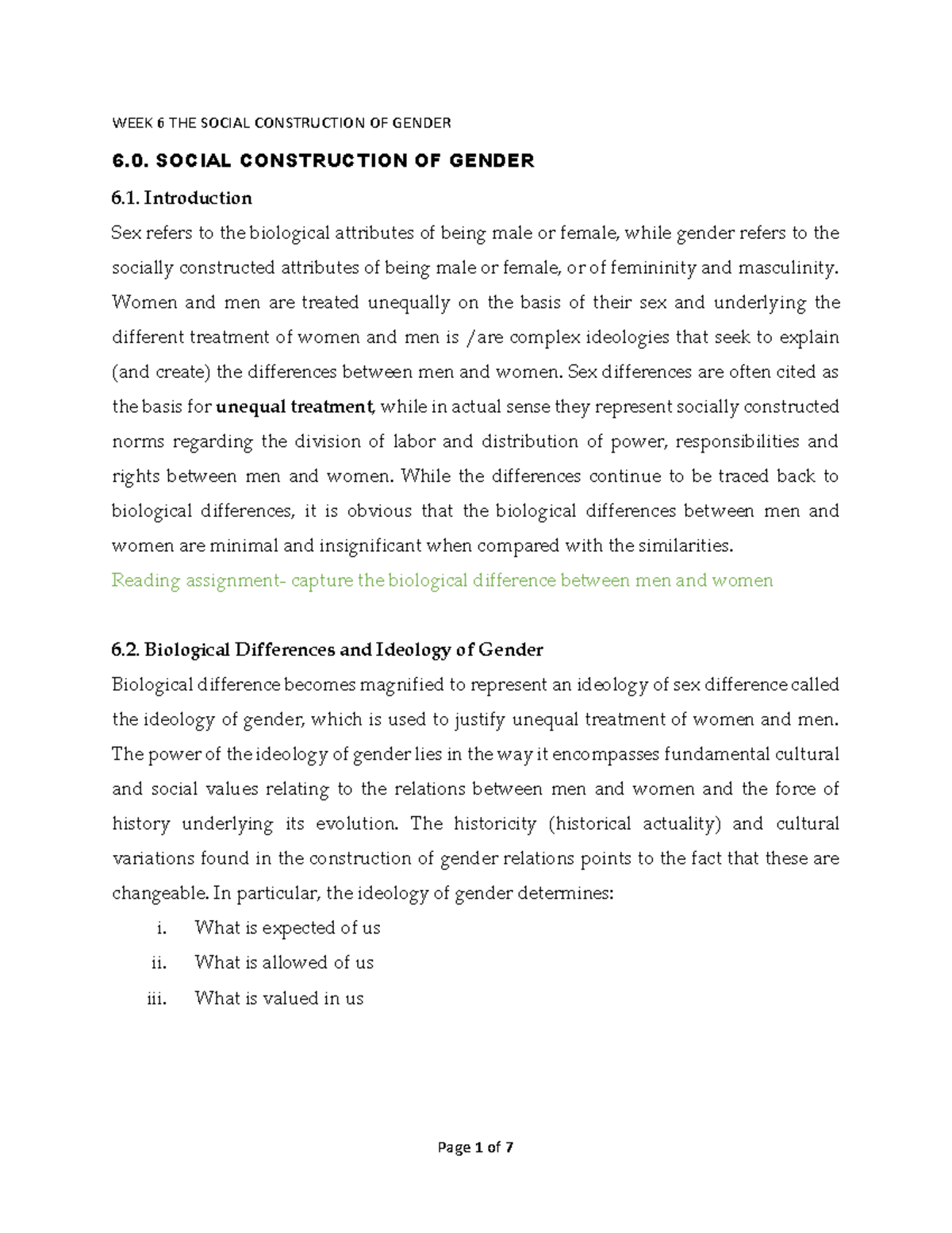 WEEK 6 THE Social Construction OF Gender - WEEK 6 THE SOCIAL ...