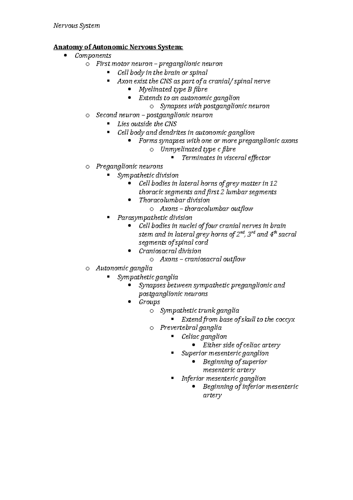 Anatomy of Autonomic Nervous System Lecture Notes - Anatomy of ...