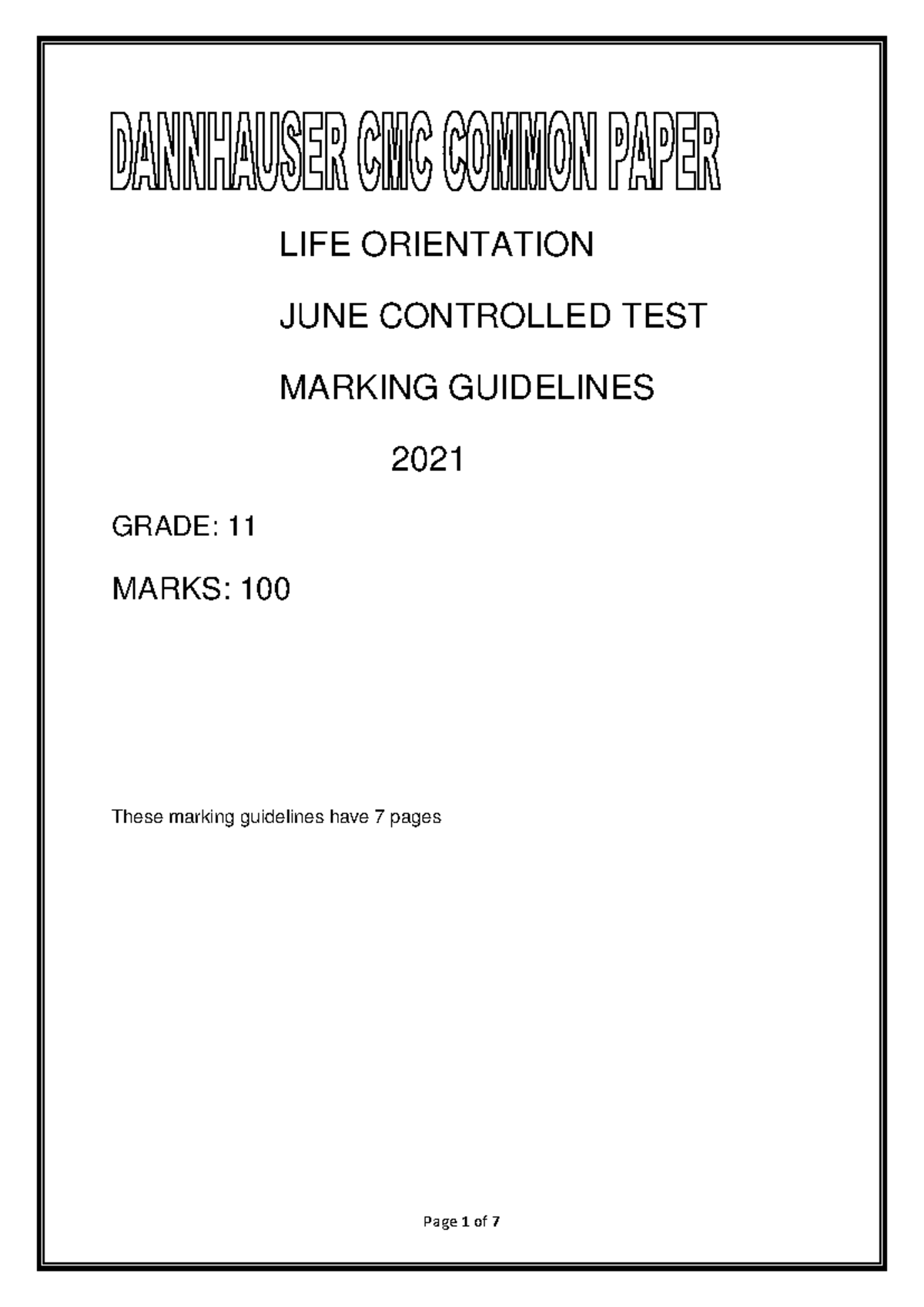 LO Grade 11 Controlled TEST M - LIFE ORIENTATION JUNE CONTROLLED TEST ...