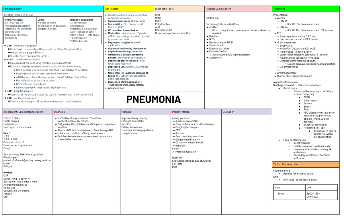 Pneumonia - Pathophysiology Risk Factors Diagnostic Tests Possible ...