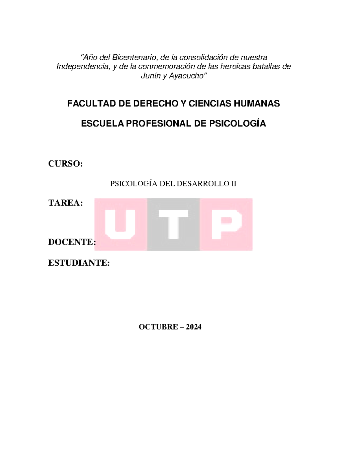 Caso 3 - Psicologia del desarrollo II - "Año del Bicentenario, de la consolidación de nuestra ...