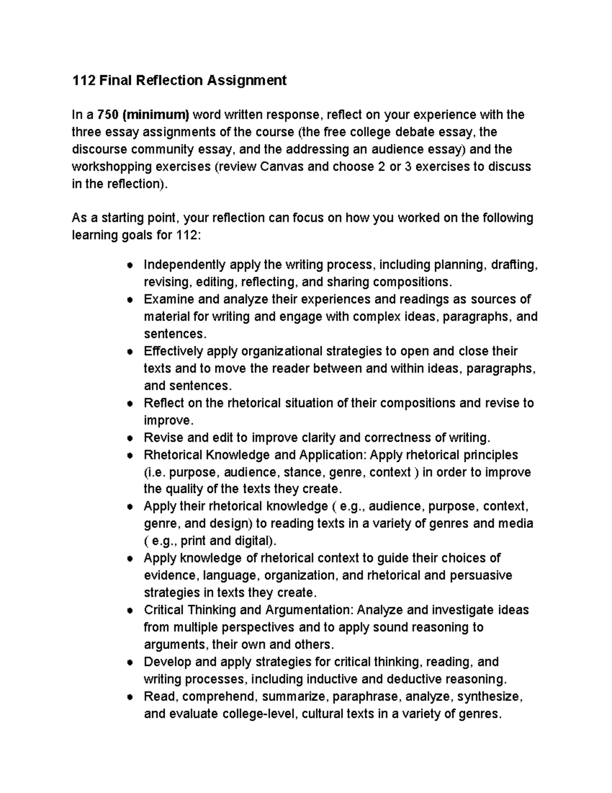 112Final Reflection 248 - 112 Final Reflection Assignment In a 750 ...