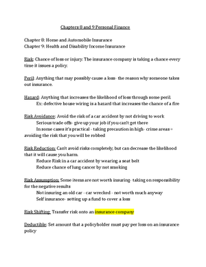 Personal Finance Chapters 8 and 9 Vocabulary - Personal Finance ...