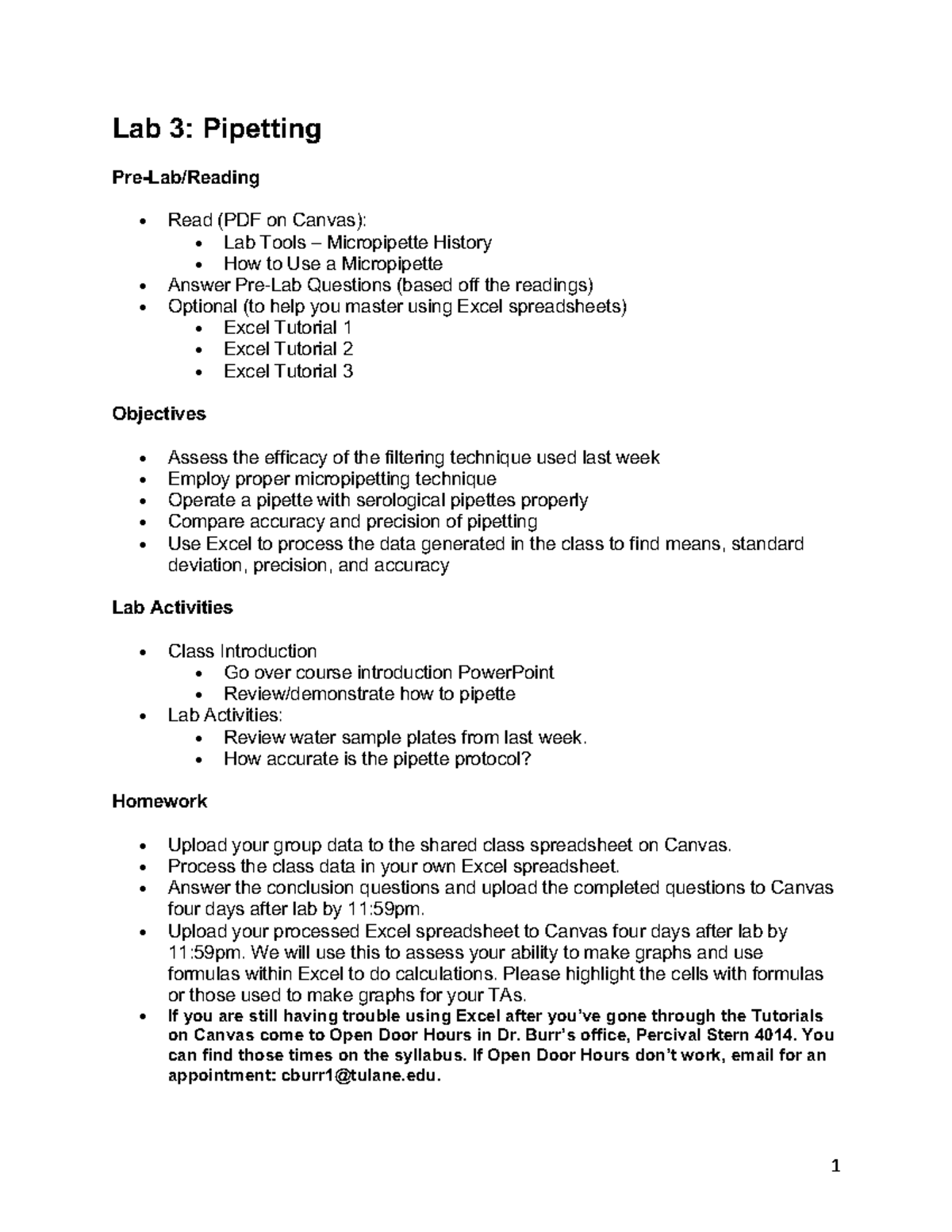Lab 3 Pipetting blank - Lab 3 - Lab 3: Pipetting Pre-Lab/Reading Read (PDF on Canvas): Lab Tools ...