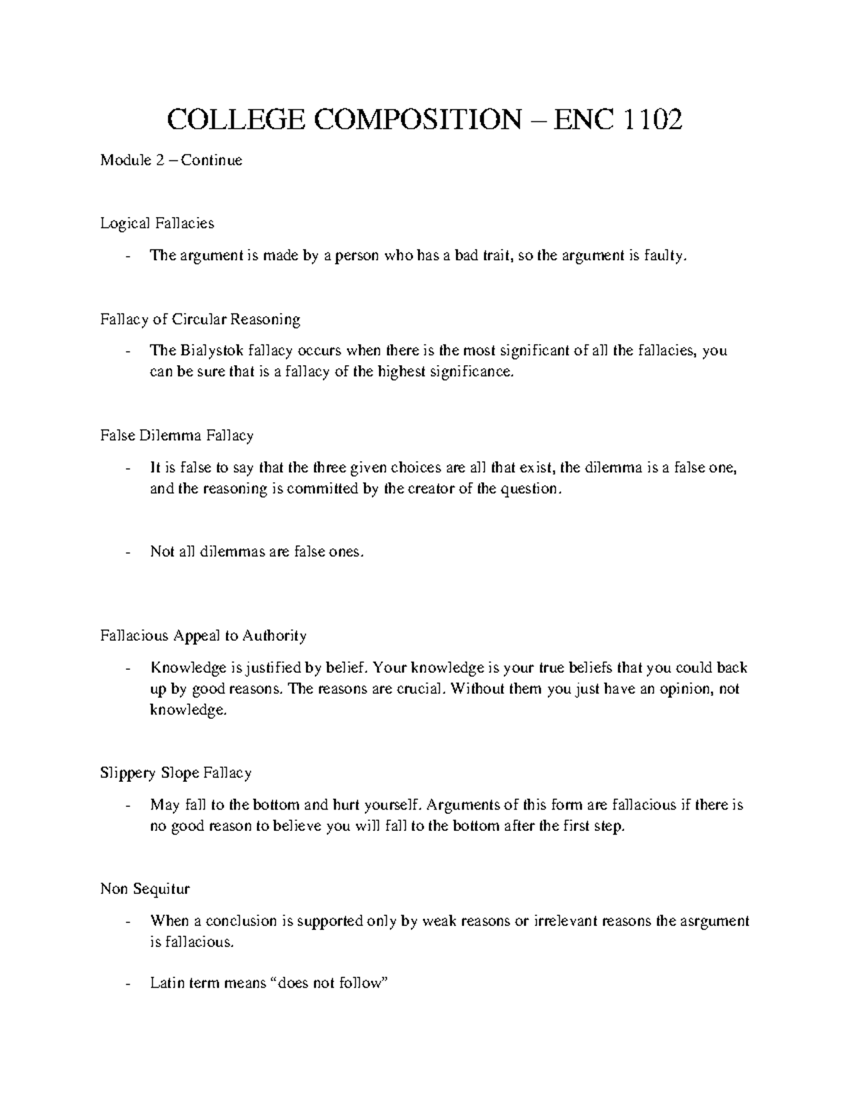 College Composition ENC1102 notes 3 - COLLEGE COMPOSITION – ENC 1102 ...