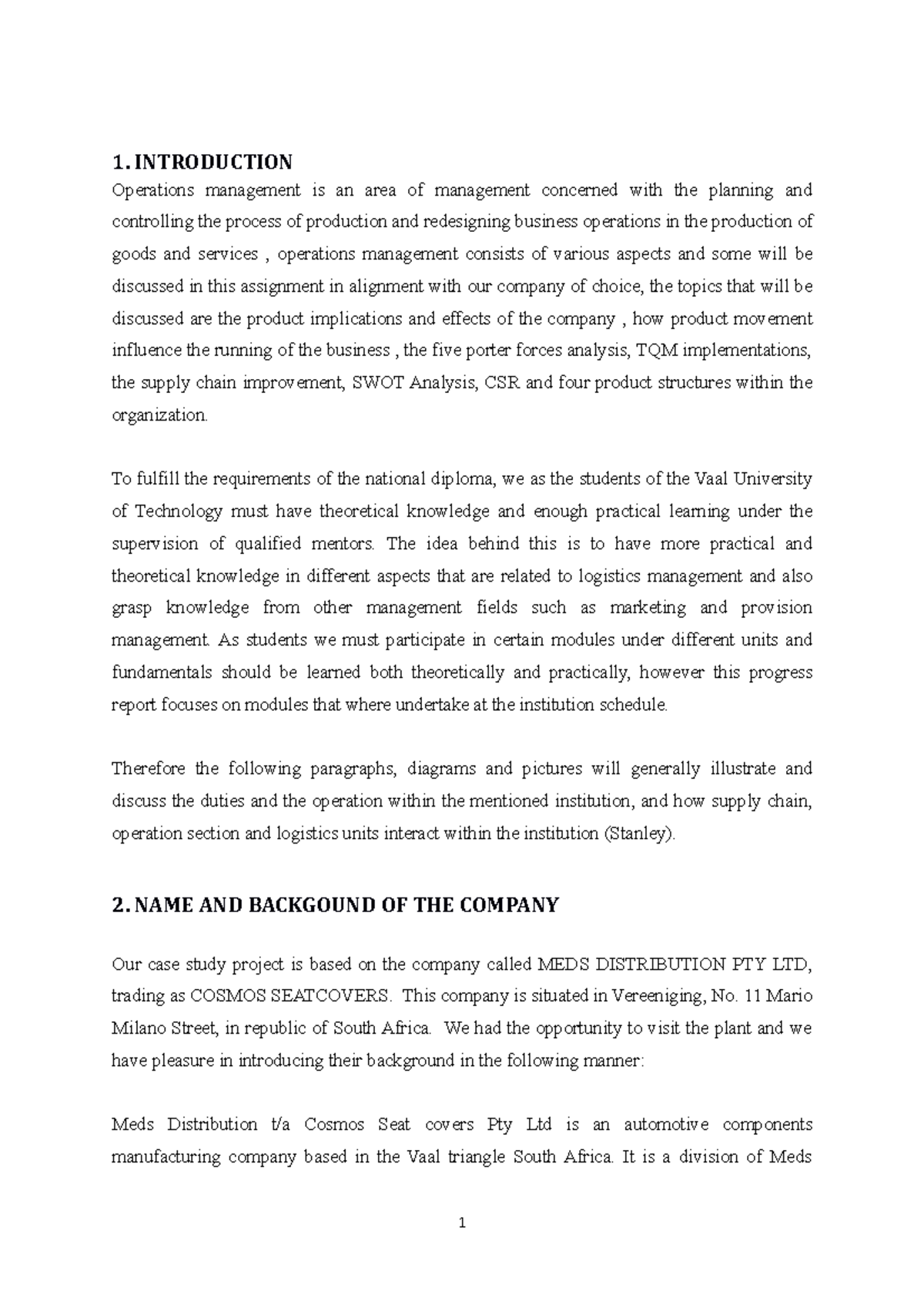 Corporate social responsibility - 1. INTRODUCTION Operations management ...