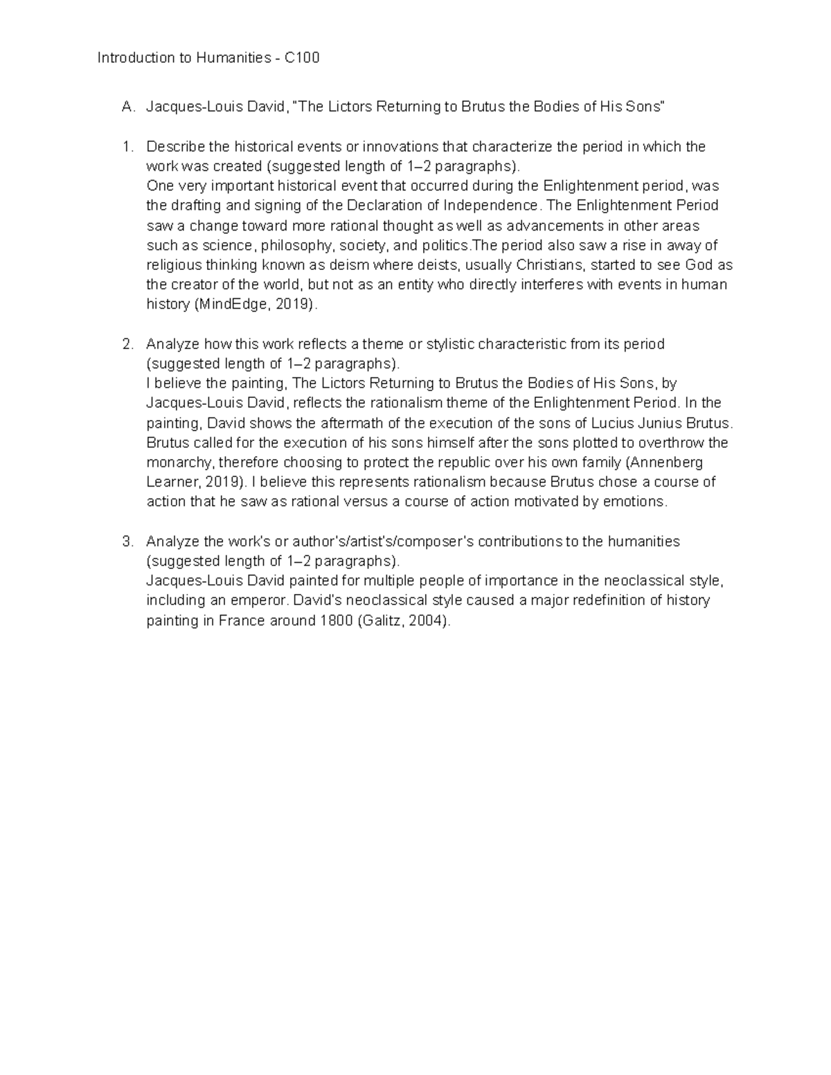 Intro to Humanities Task - Introduction to Humanities - C A. Jacques ...