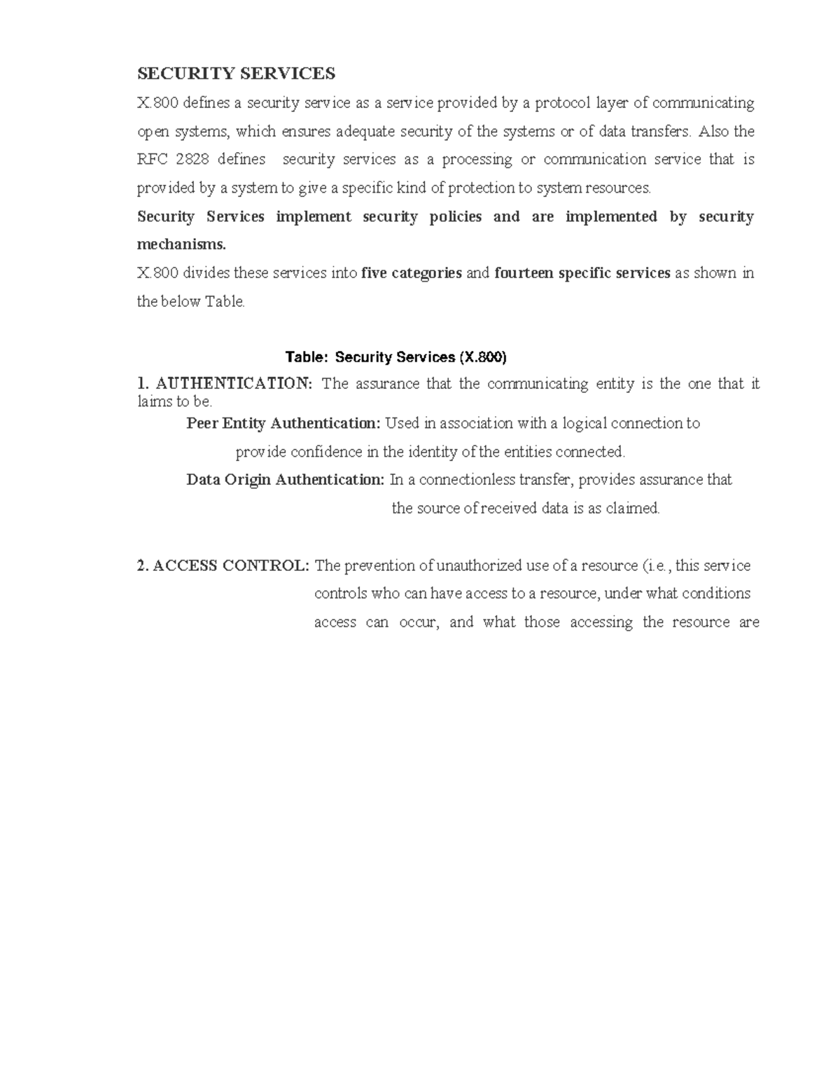 Security Services - Lecture notes 5 - SECURITY SERVICES X defines a ...