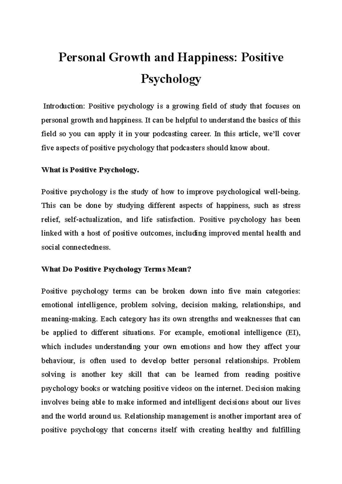 Personal Growth and Happiness, Positive Psychology - Personal Growth ...