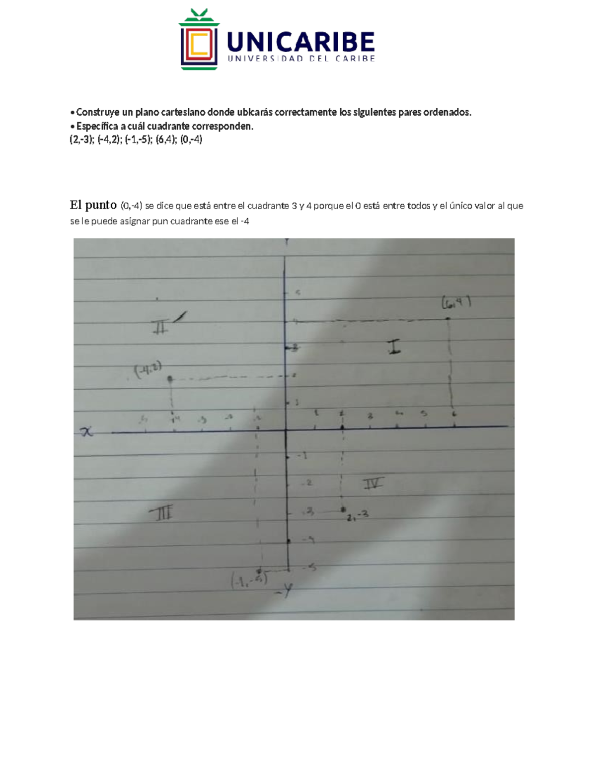 Plano cartesiano - Matematica III - • Específica a cuál cuadrante ...