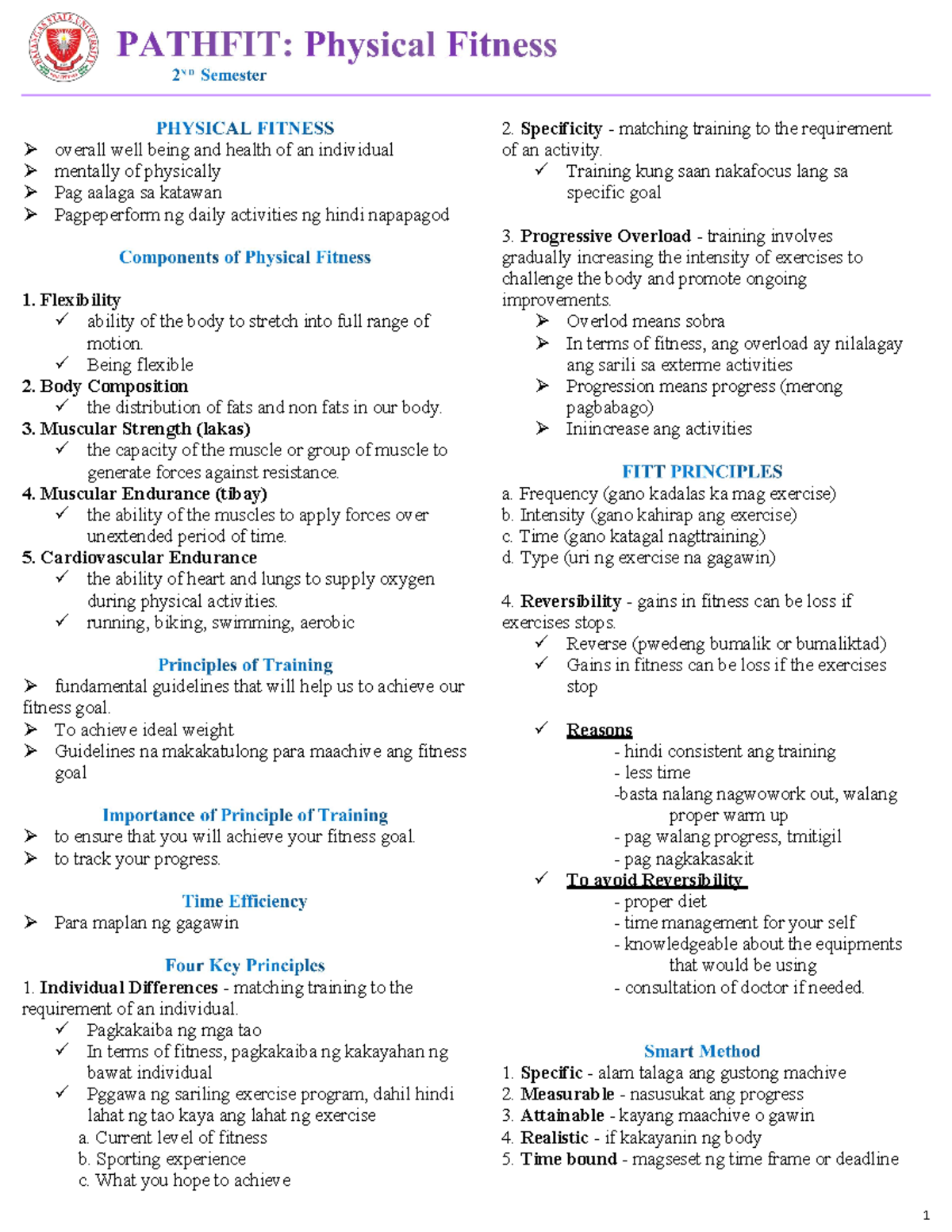 Path Fit Notes 1st Sem - overall well being and health of an individual ...