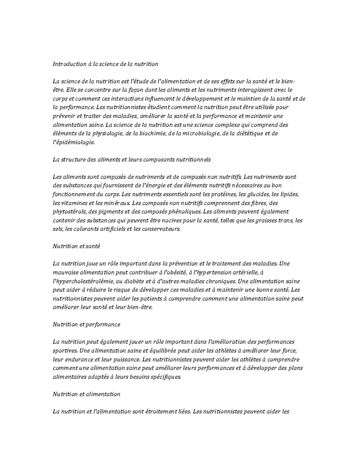 Nutrition Science Note Study Introduction La Science De La