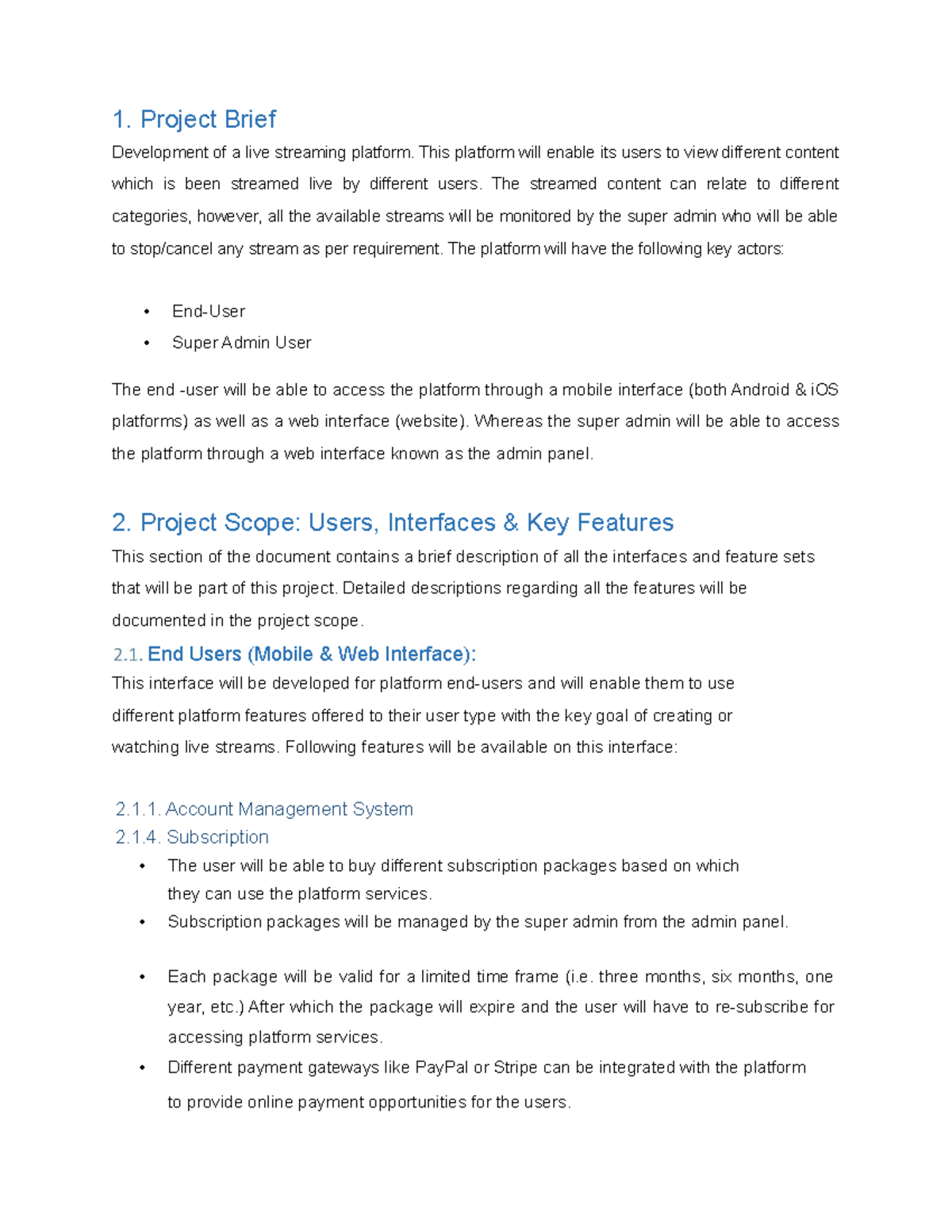 Report of job title - 1. Project Brief Development of a live streaming ...