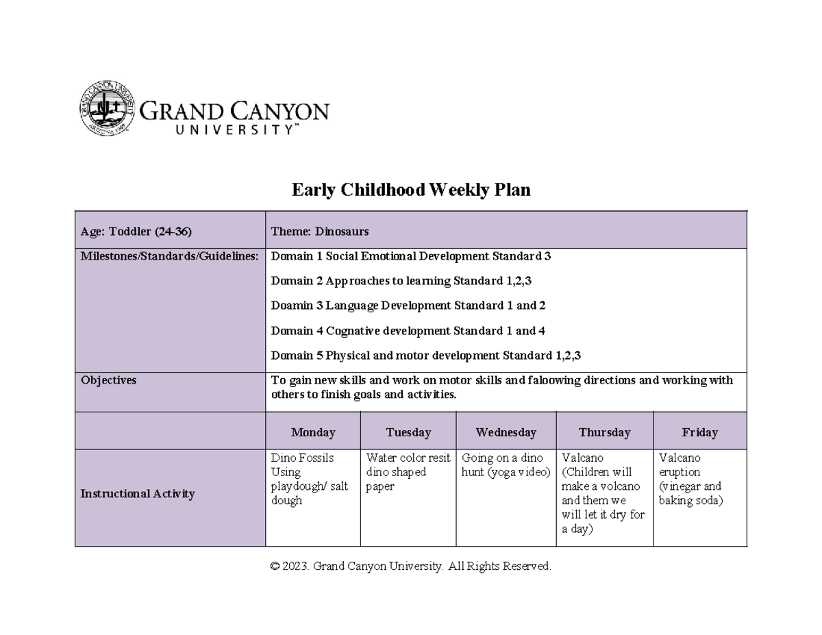 ECE-210-T7-ECEWeekly Plan JFrick - Early Childhood Weekly Plan Age ...