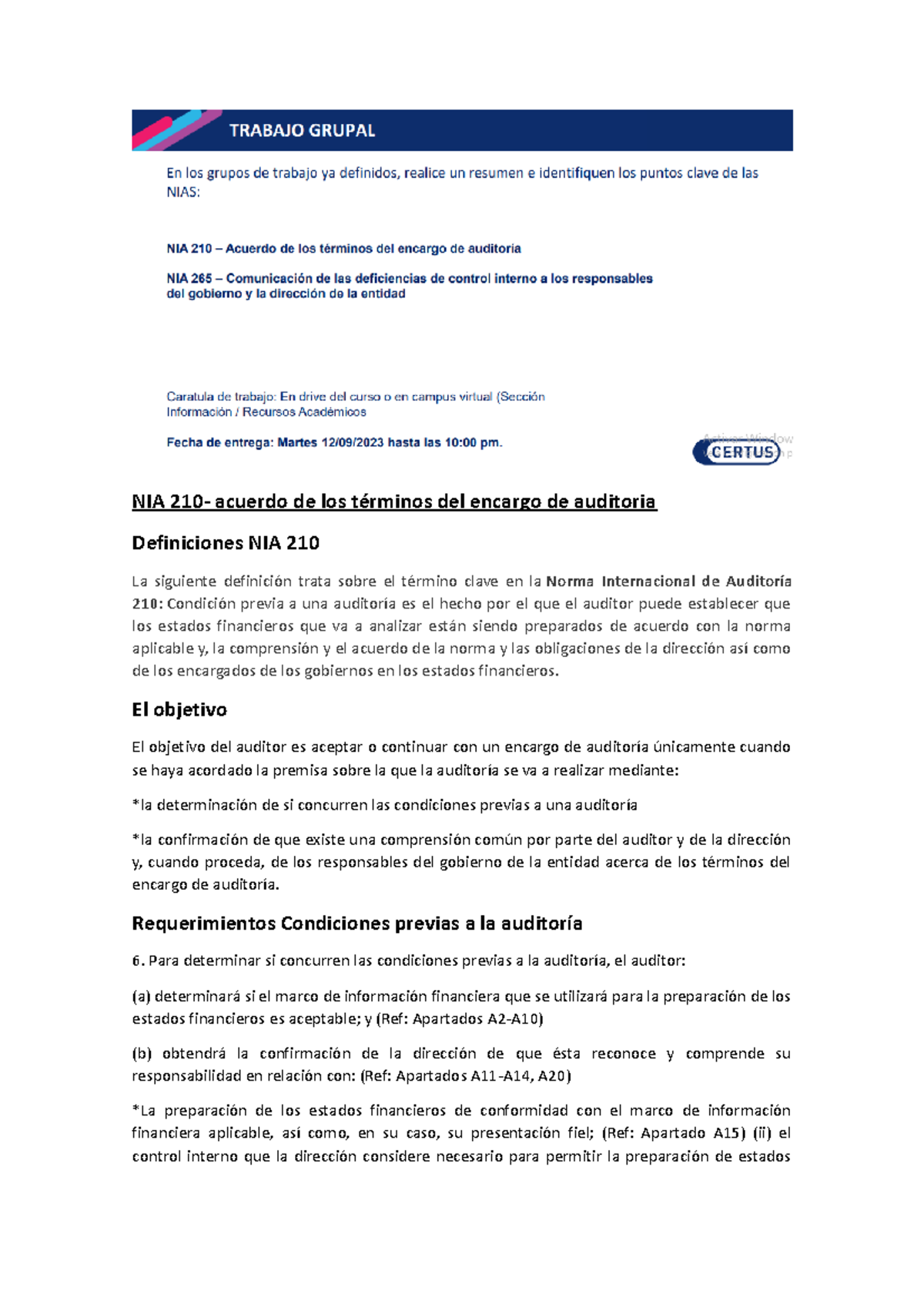 NIA 210 avance - agfwr th - NIA 210- acuerdo de los términos del ...