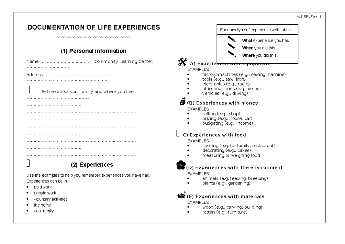 Rpl1-Doc1 - A short seatwork for NSTP - ALS RPL Form 1 ...