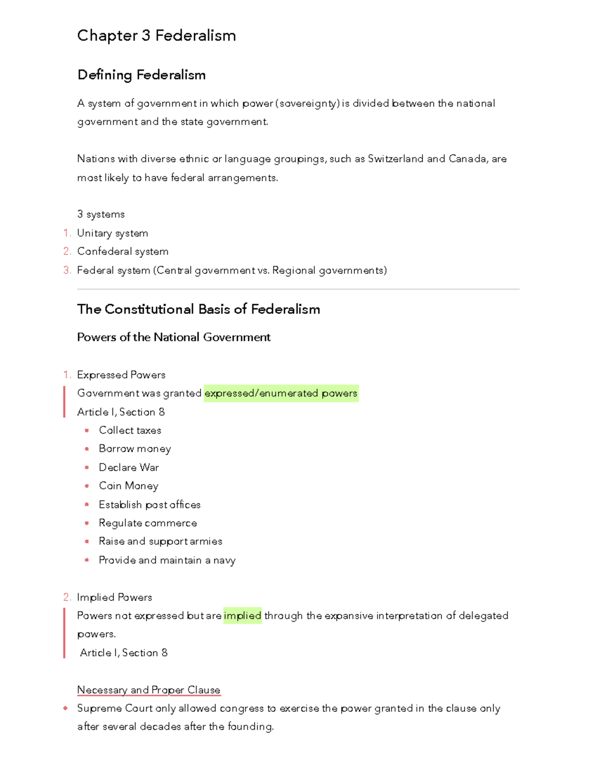 Chapter 3 Federalism - ch3 - Chapter 3 Federalism Defining Federalism A ...