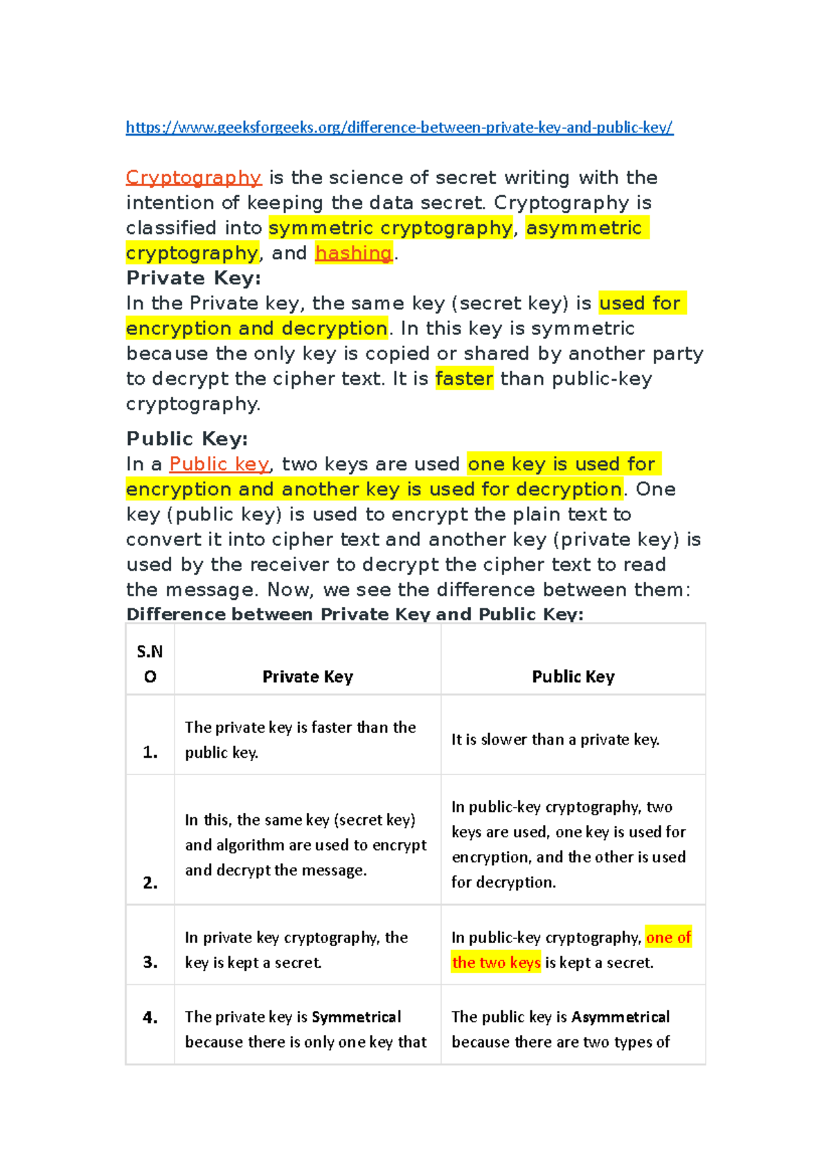 Notes - Summary - geeksforgeeks/difference-between-private-key-and ...