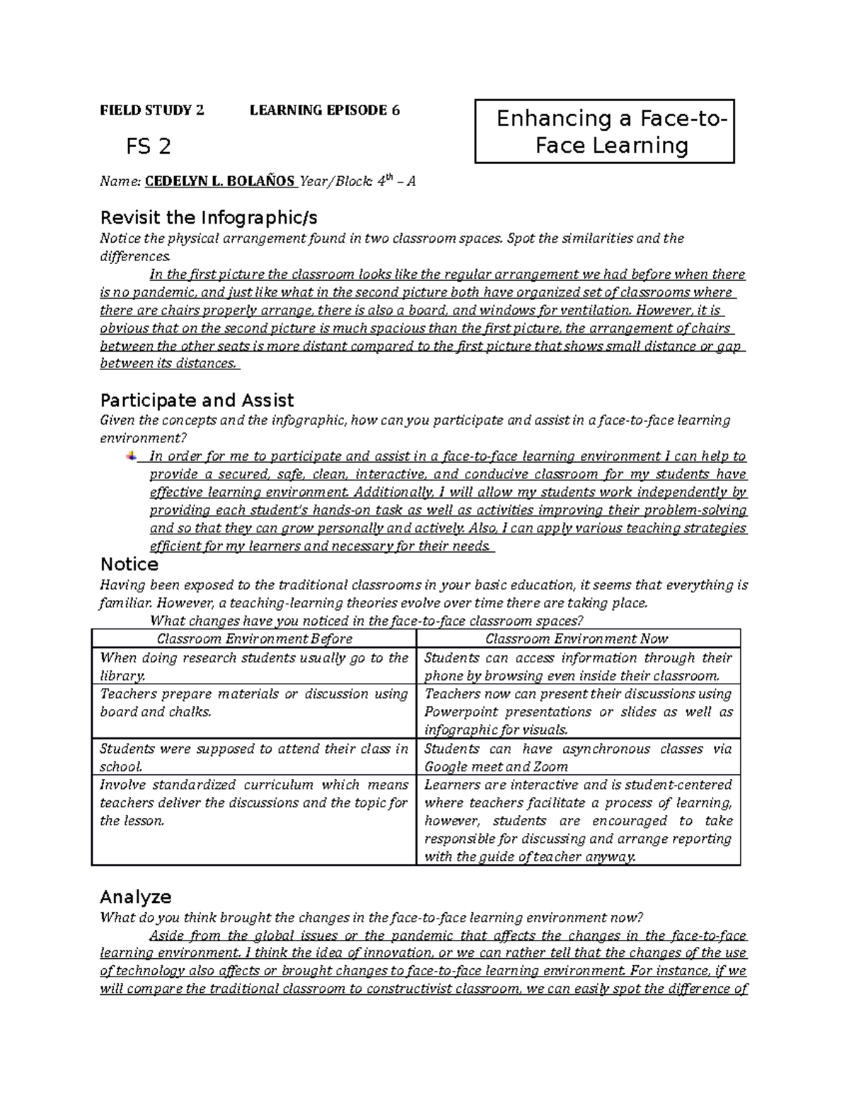 FS 2 EP 6 - FILED STUDY 2 - FIELD STUDY 2 LEARNING EPISODE 6 Name ...
