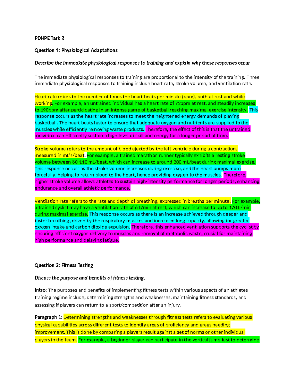Pdhpe Task 2 - Physiological Adaptations and Fitness Testing Essay ...