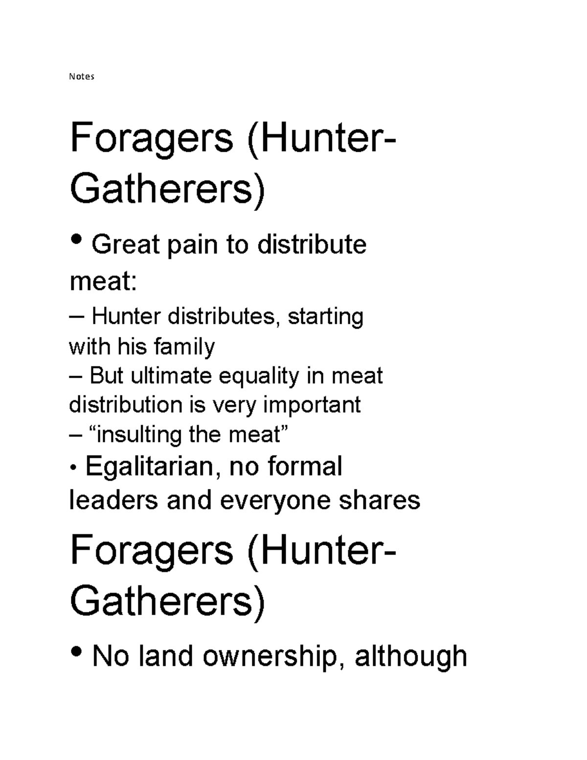 Document 139 - people - Notes Foragers (Hunter- Gatherers) Great pain ...