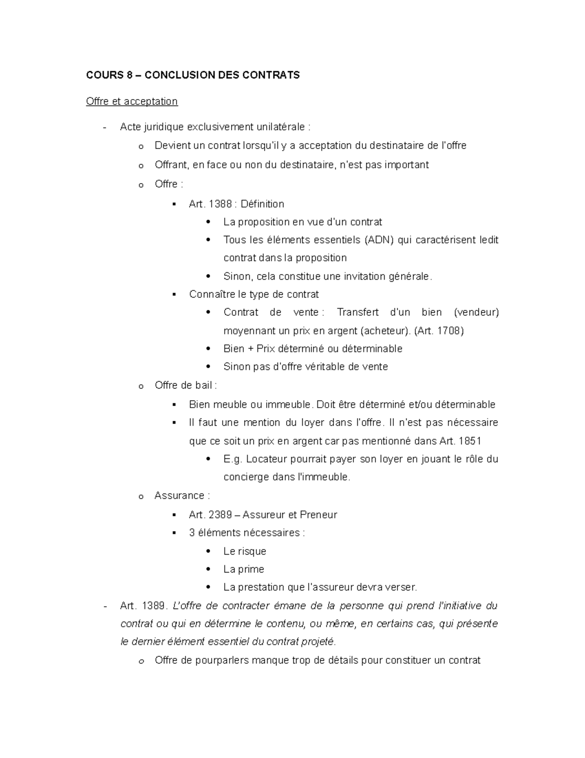 Cours 8 - Didier Luelles - COURS 8 – CONCLUSION DES CONTRATS Offre et ...