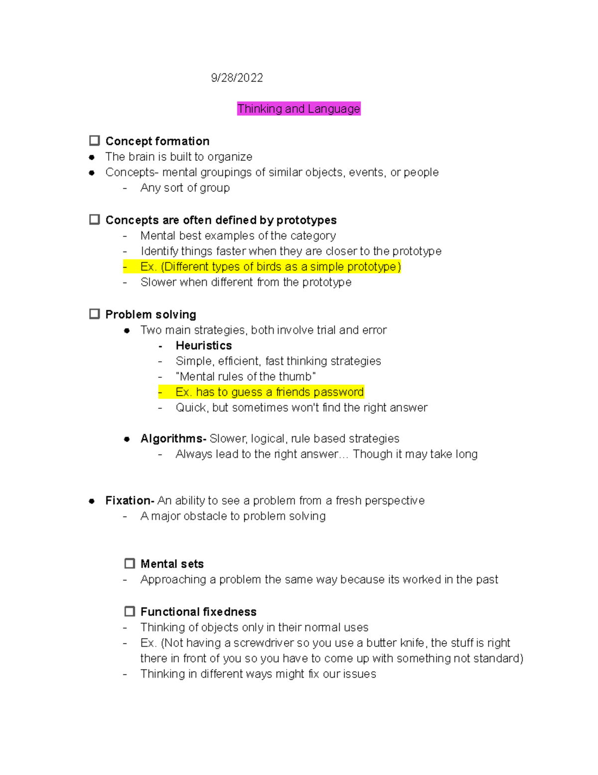 Thinking and Language - Intro to Psych, Pirrotta - 9/28/ Thinking and ...