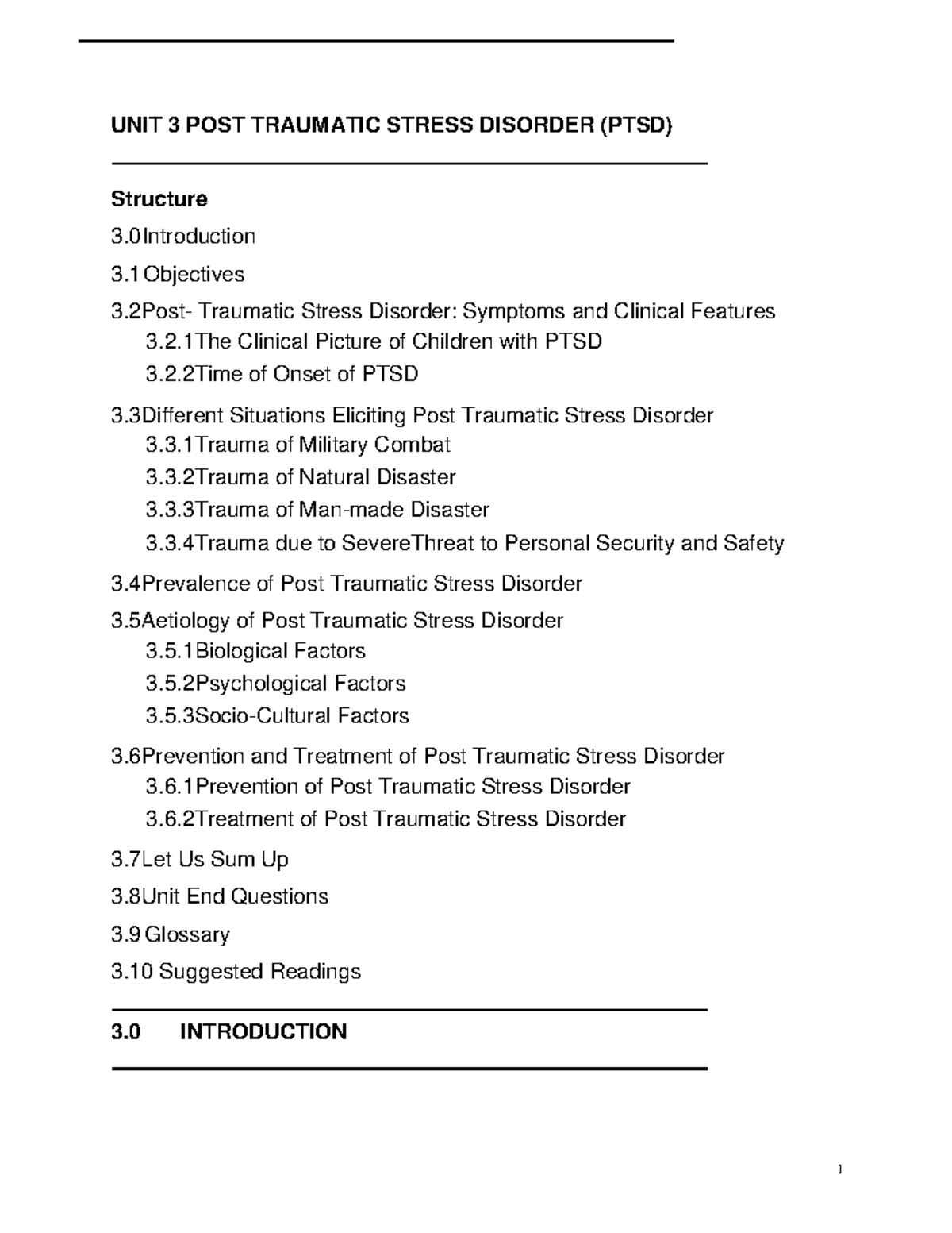 POST Traumatic Stress Disorder (PTSD) - UNIT 3 POST TRAUMATIC STRESS ...